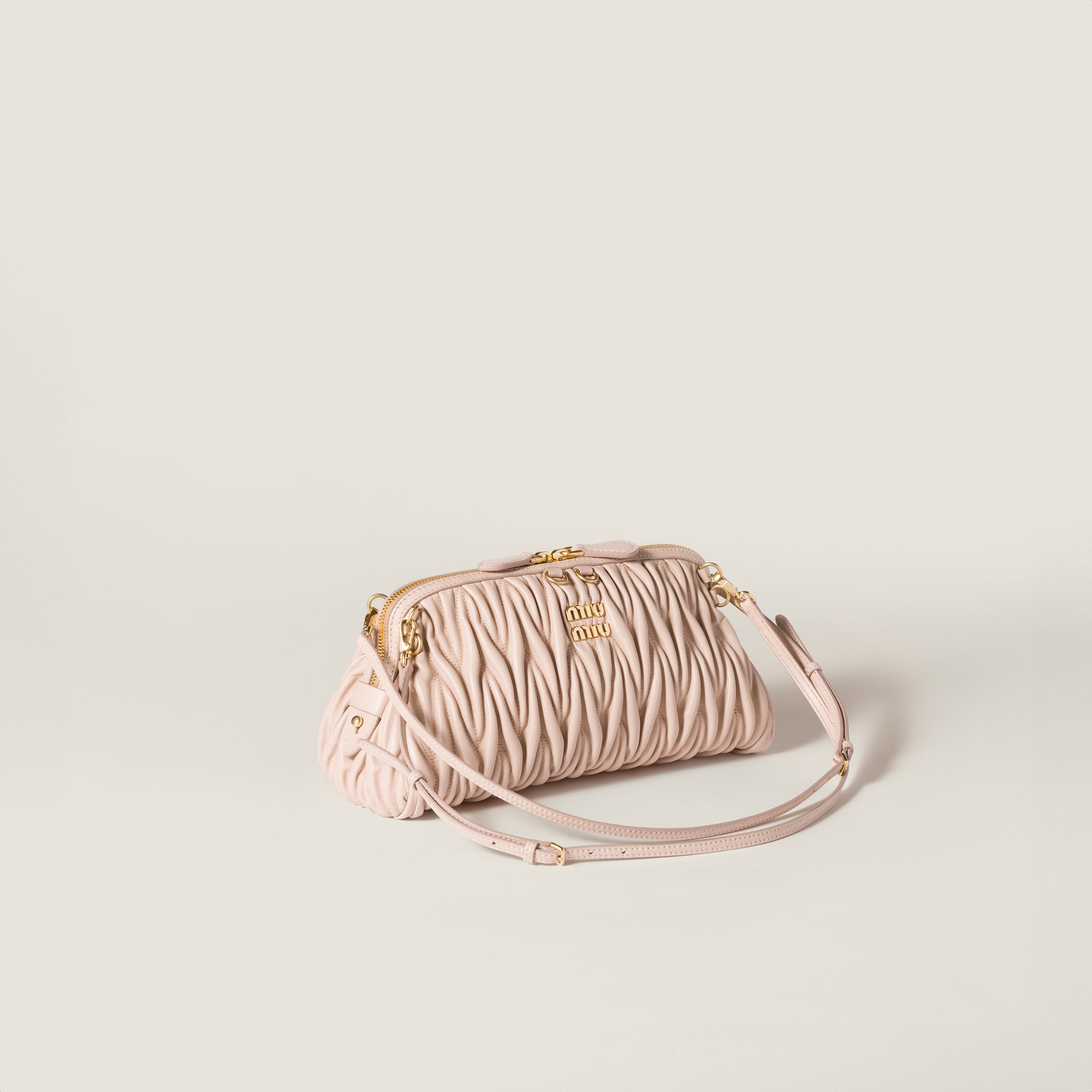 Powder Pink Caprice Matelassé Nappa Leather Clutch | Miu Miu
