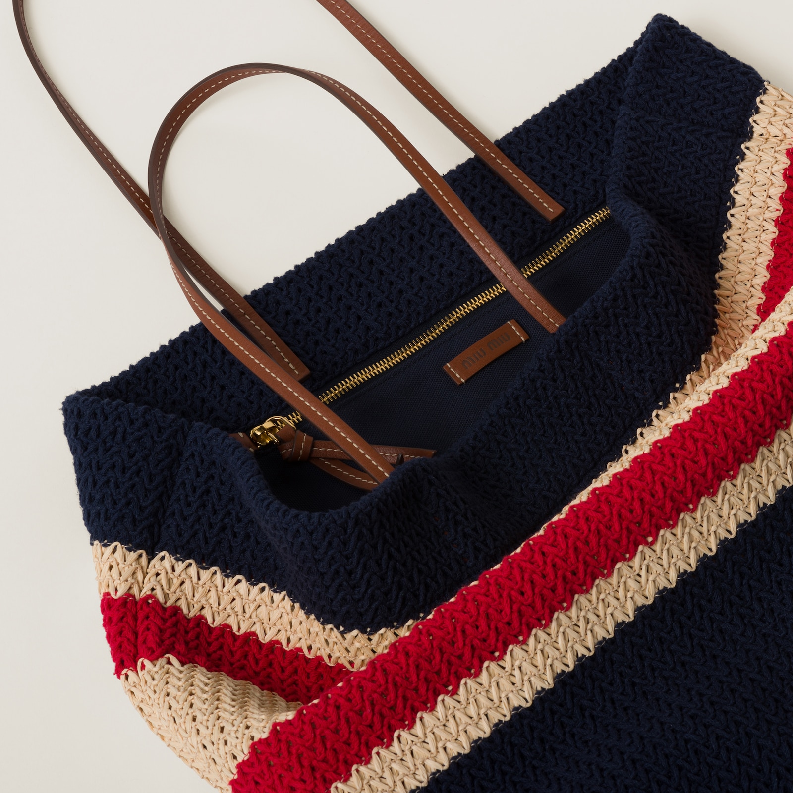 Natural/blue Raffia-effect Woven Tote Bag | Miu Miu - United Kingdom