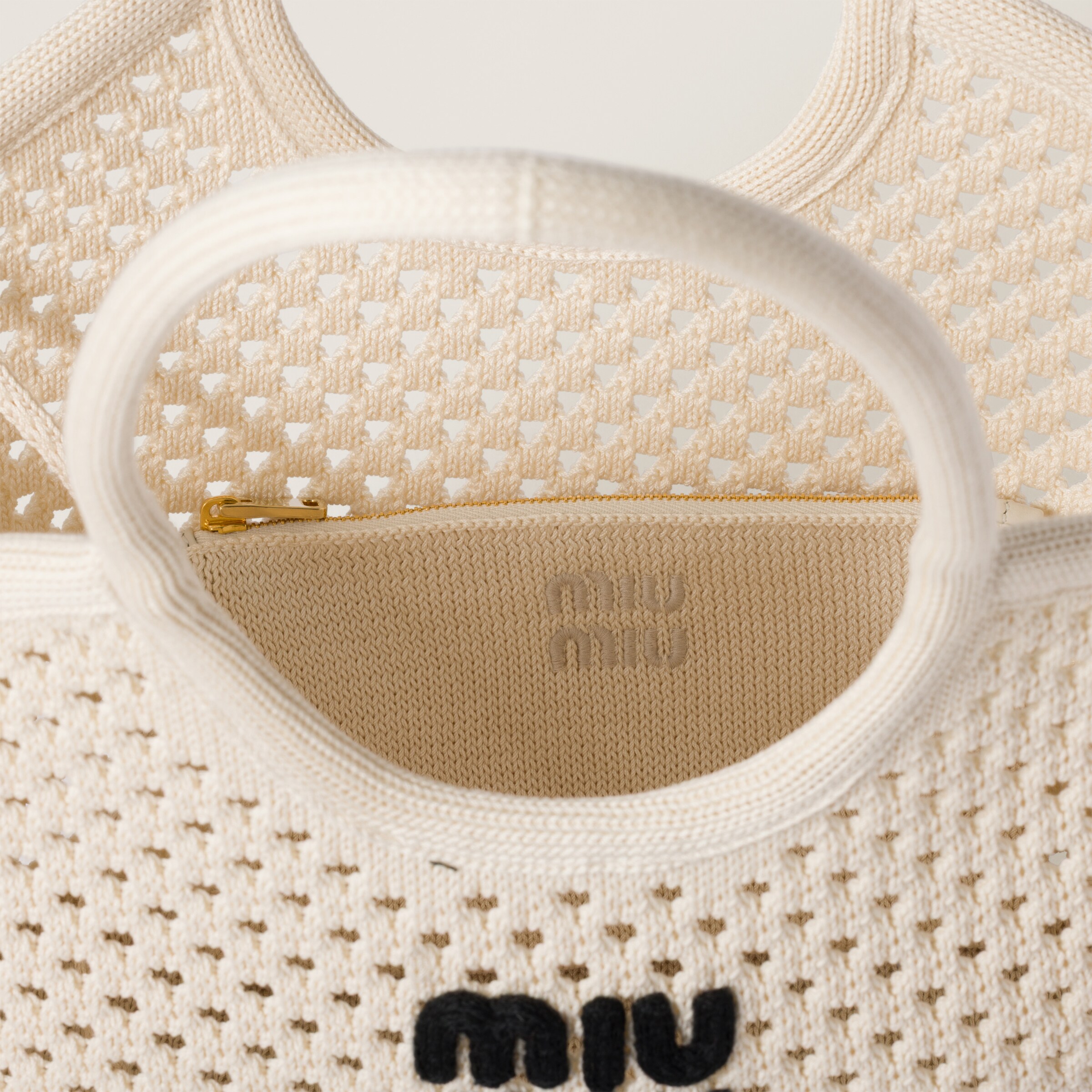 Chalk White/black Ivy Cotton Mesh Tote Bag | Miu Miu