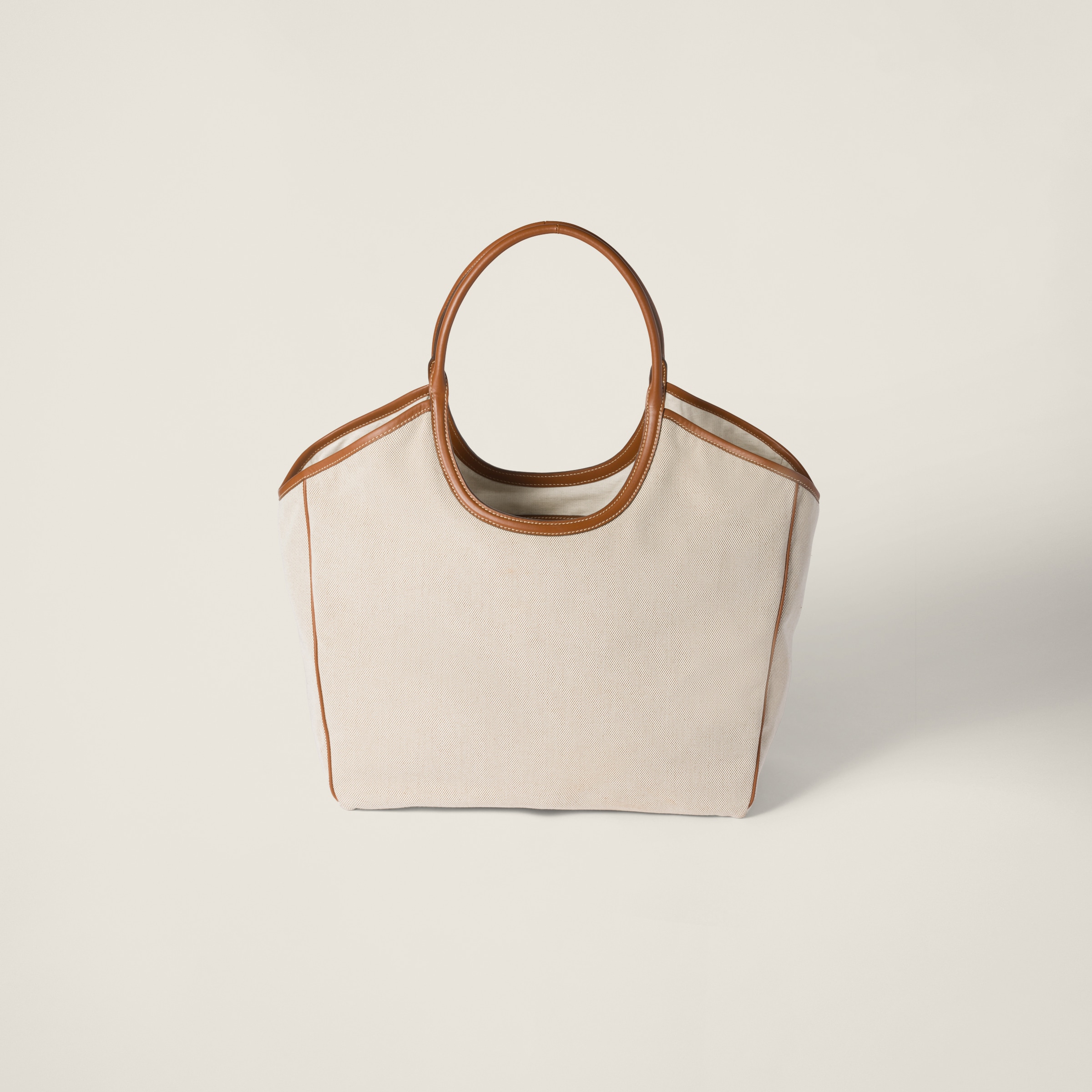 Beige/brandy Ivy Canvas And Leather Tote Bag | Miu Miu