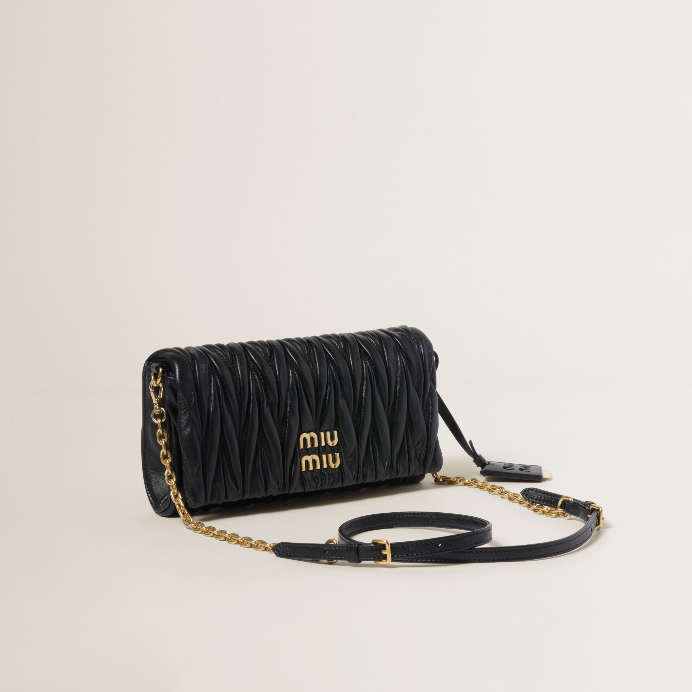 Black Matelassé Nappa Leather Shoulder Bag | Miu Miu