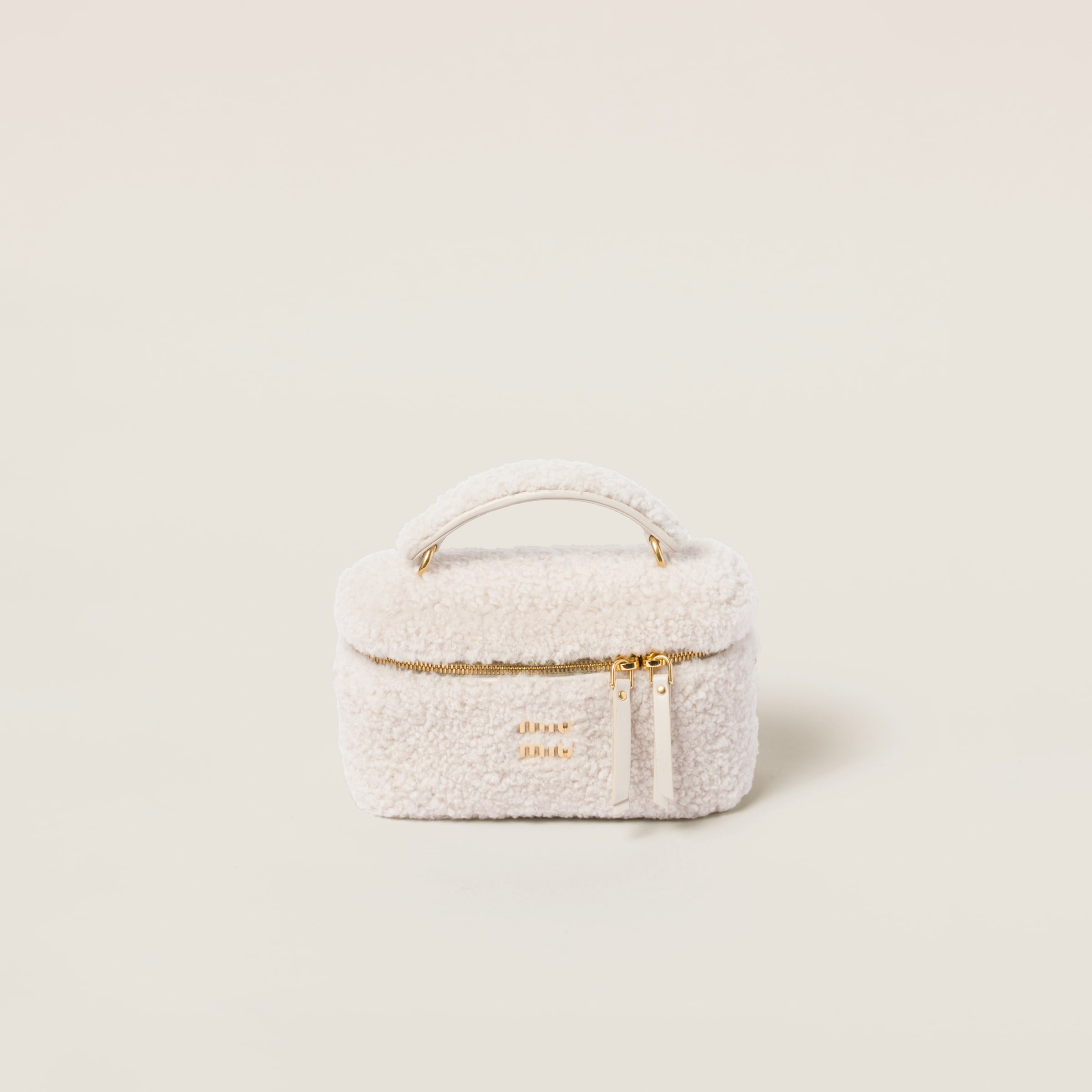 Ivory Shearling Shoulder Bag With Leather Details | Miu Miu