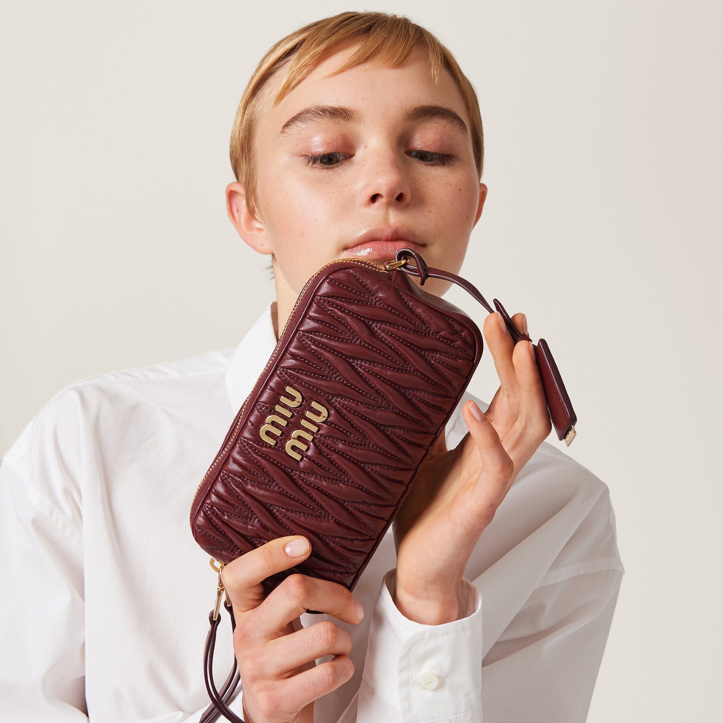 Amaranth Red/maize Yellow Matelassé Nappa Leather Mini-bag | Miu Miu