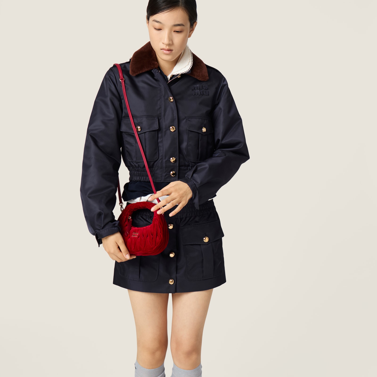 Red Wander Matelassé Velvet Mini-bag | Miu Miu