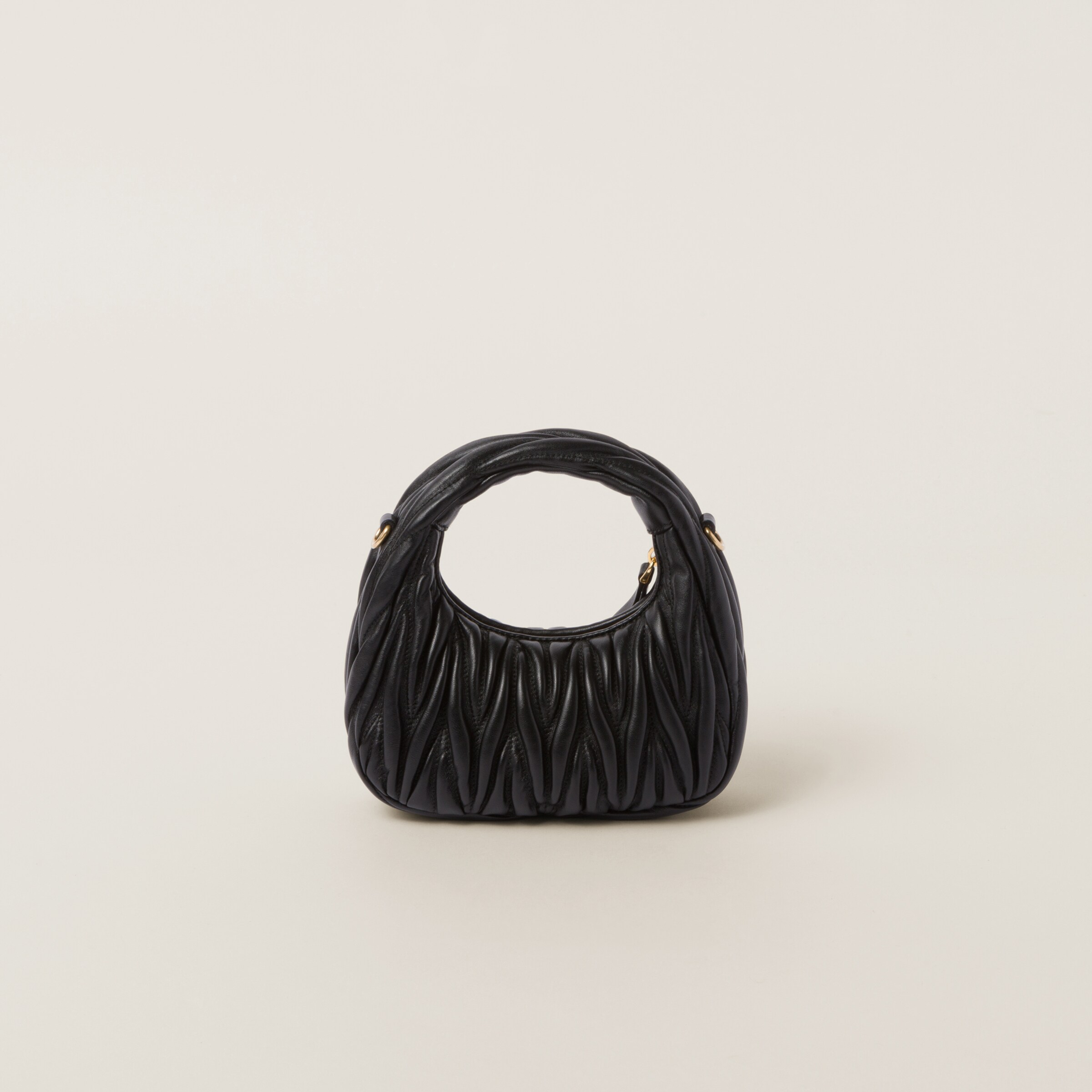 Black Wander Matelassé Nappa Leather Hobo Mini-bag | Miu Miu