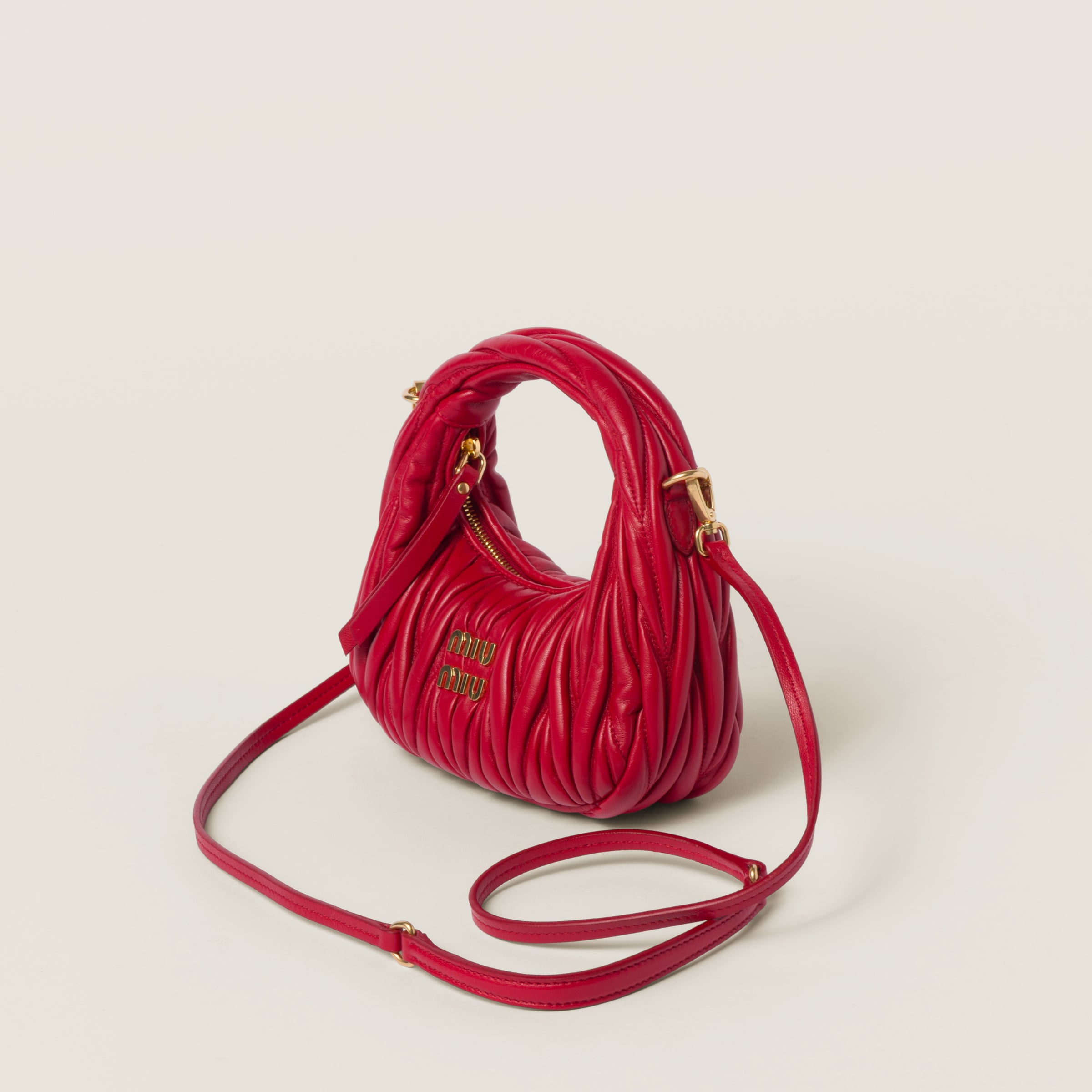 Red Wander Matelassé Nappa Leather Hobo Mini-bag | Miu Miu