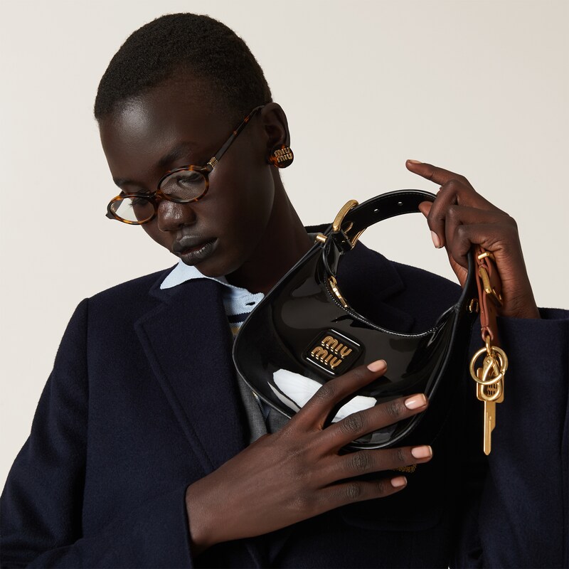 Black Patent Leather Hobo Bag | Miu Miu