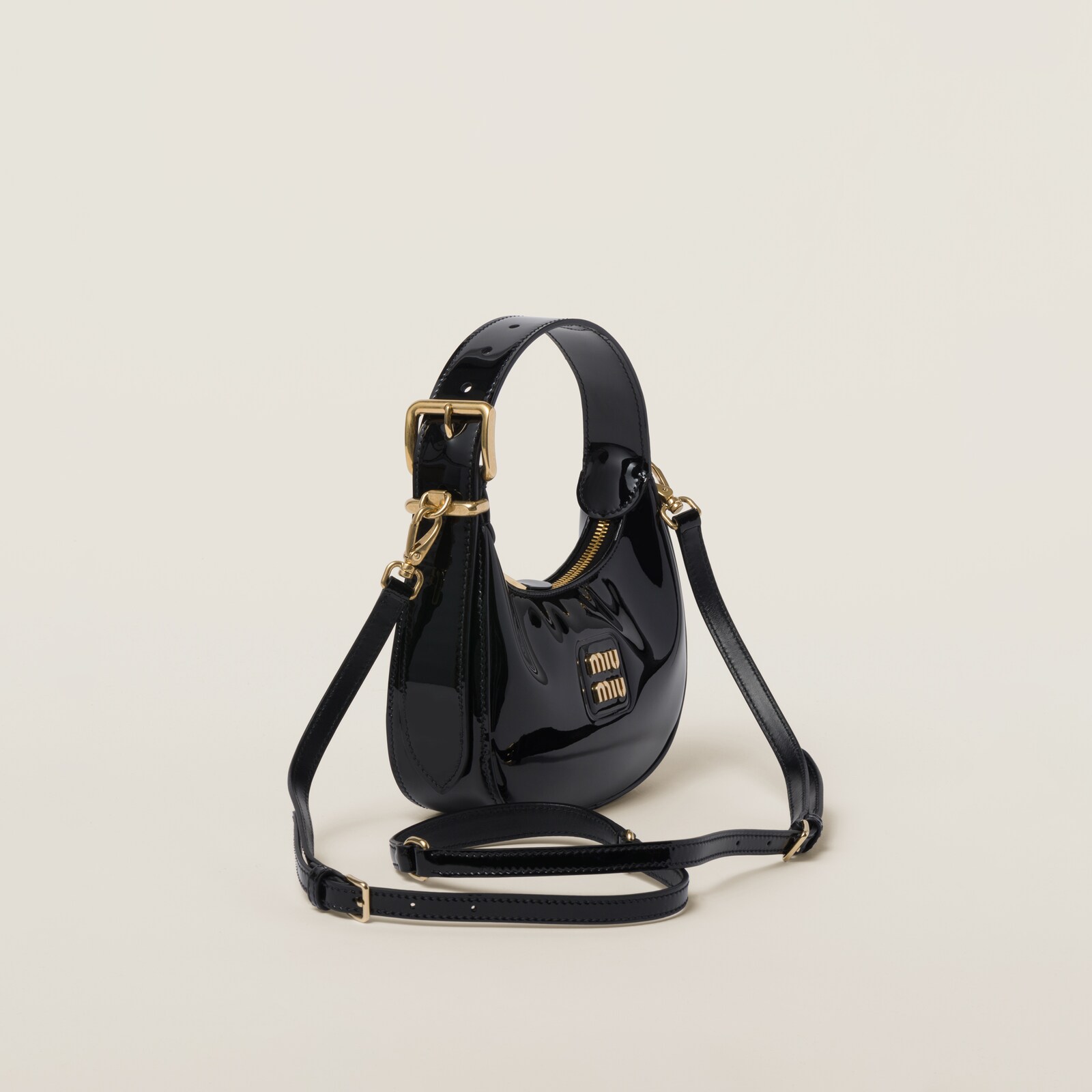 Black Patent Leather Hobo Bag | Miu Miu