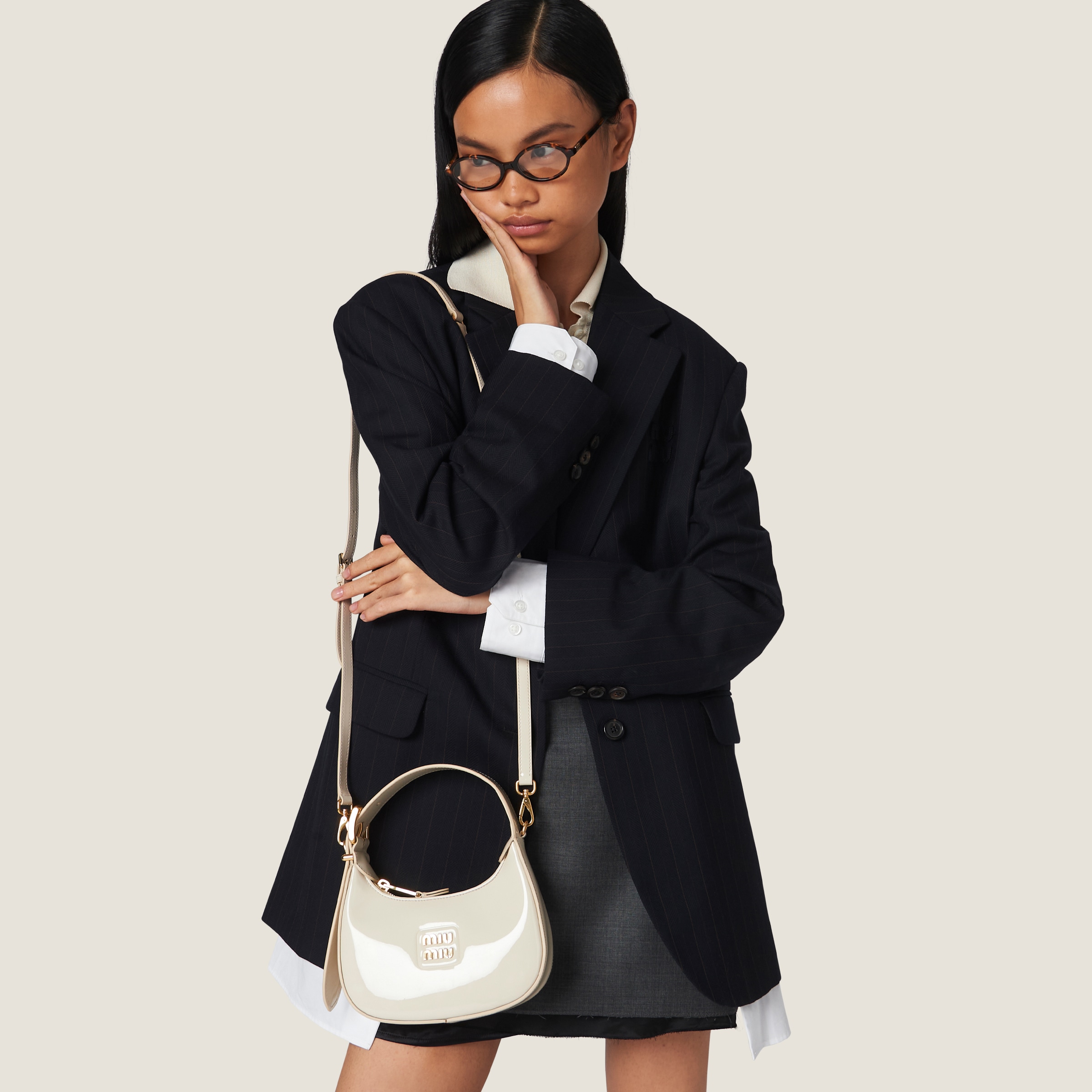 Ivory Patent Leather Hobo Bag | Miu Miu