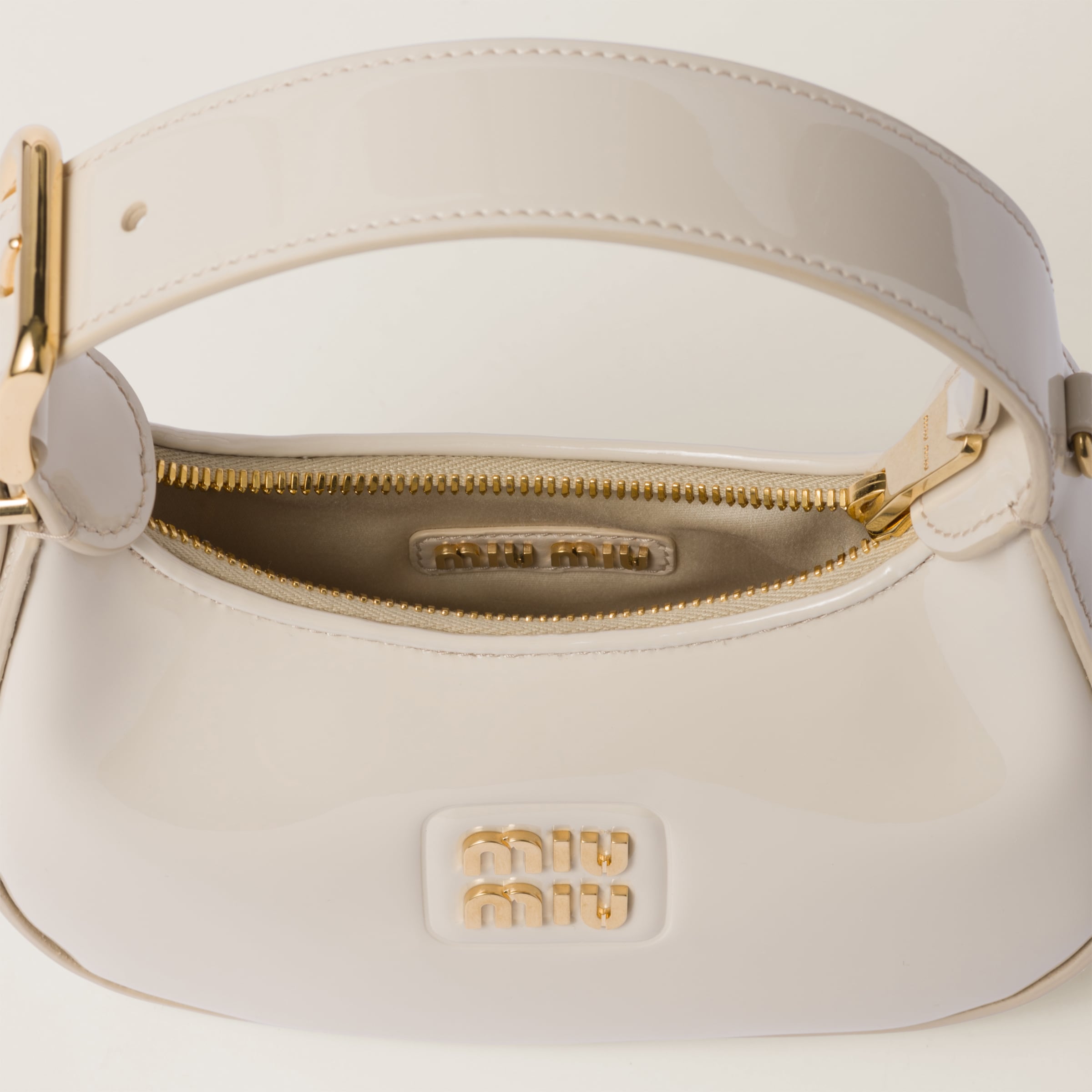 Ivory Patent Leather Hobo Bag | Miu Miu