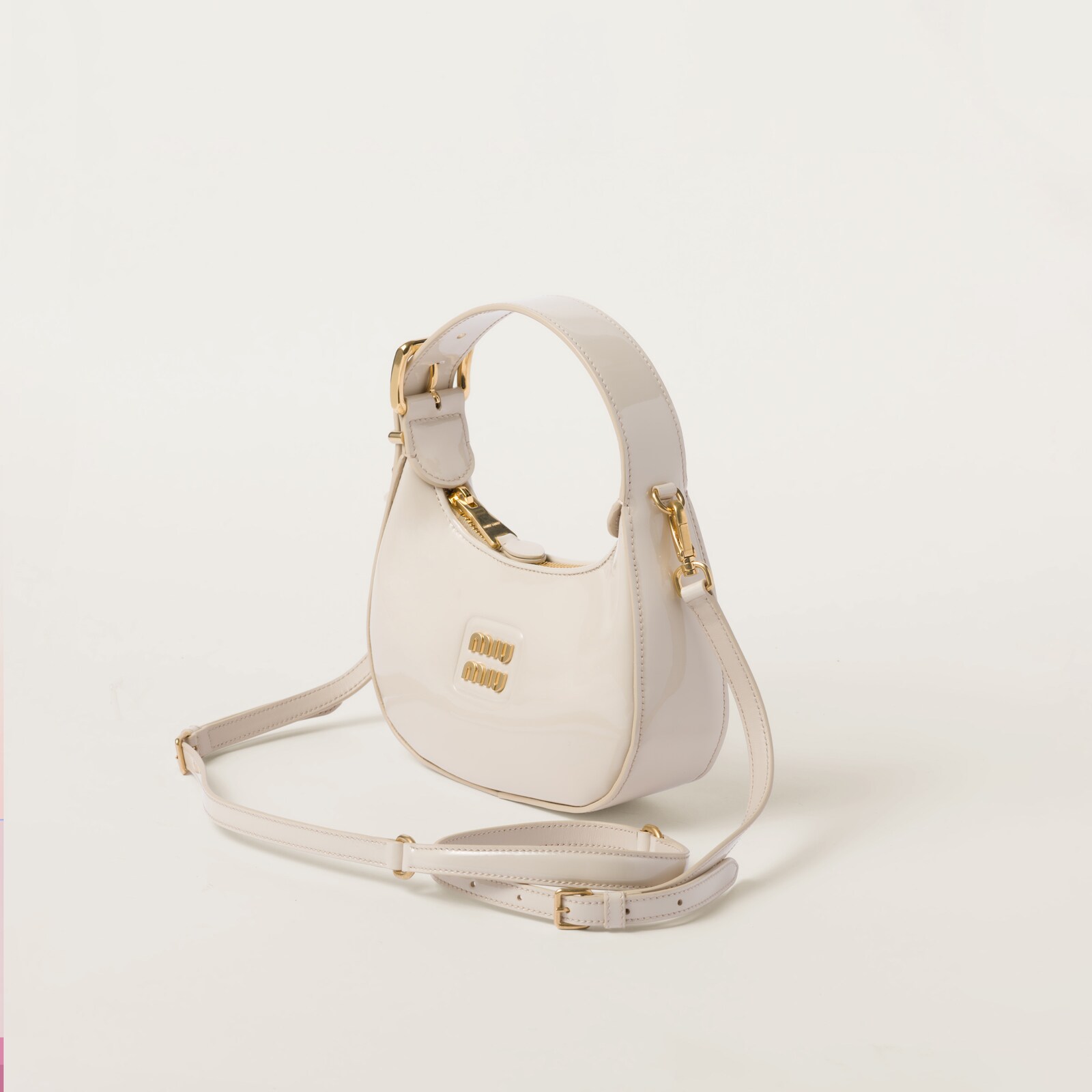 Ivory Patent Leather Hobo Bag | Miu Miu