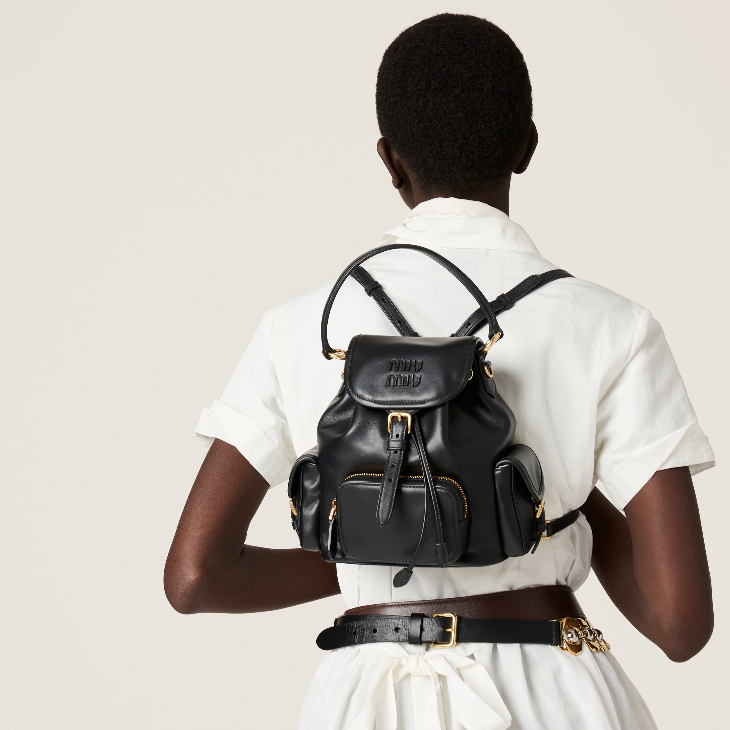 Black Leather Backpack | Miu Miu - United States