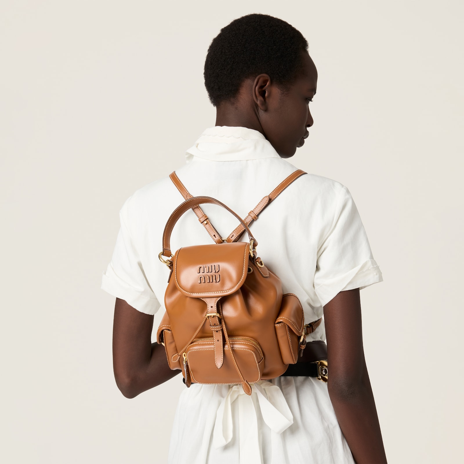 Cognac Leather Backpack | Miu Miu - United States