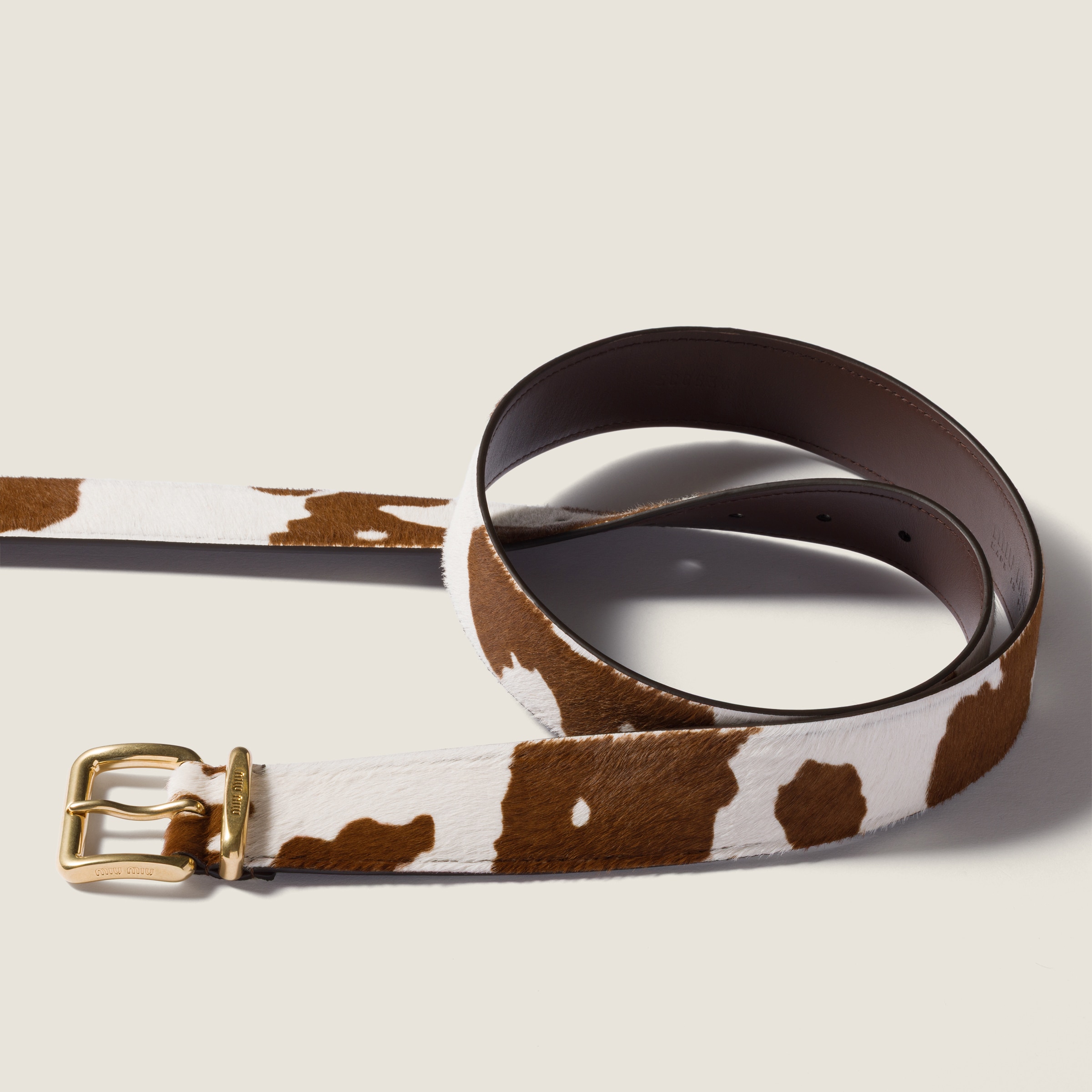 White/burnt Sienna Printed Leather Belt | Miu Miu - United States