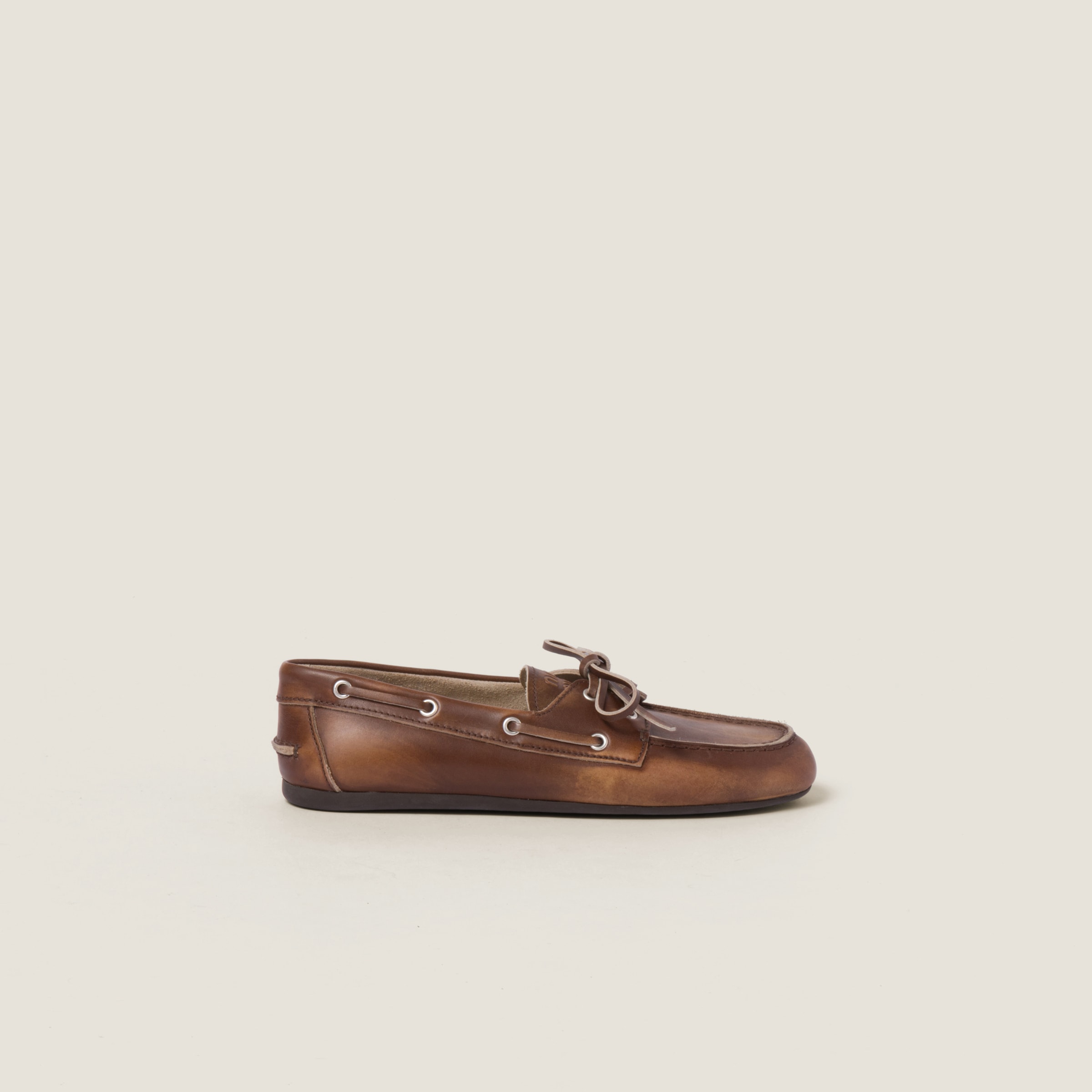 Sienna Unlined Bleached Leather Boat Shoes | Miu Miu