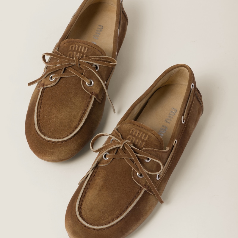 Cinnamon Faded Unlined Suede Loafers | Miu Miu