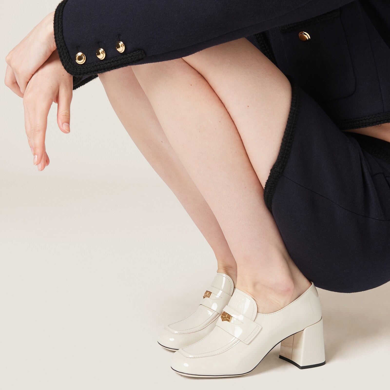 Ivory Patent Leather Loafers | Miu Miu