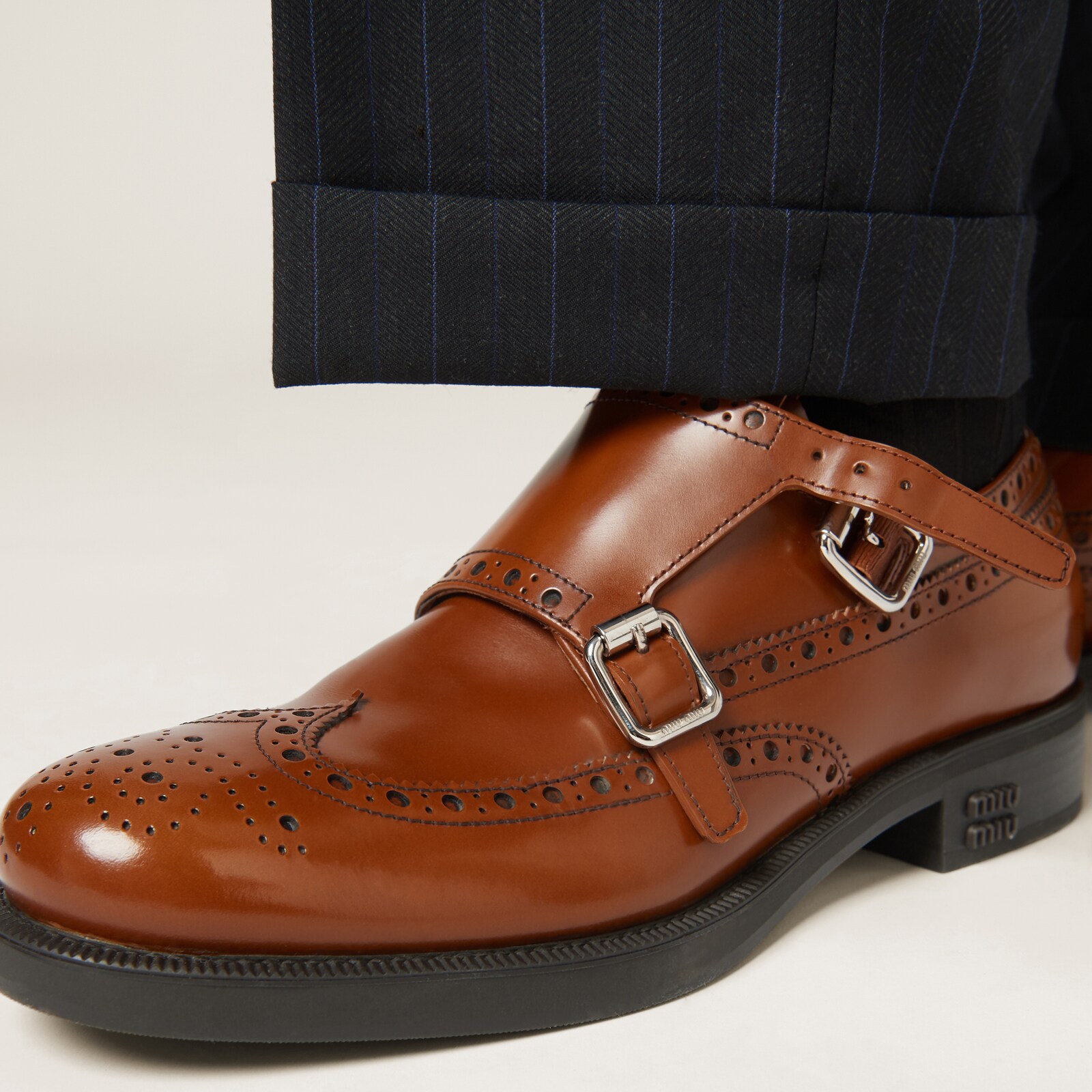 Tobacco Church's X Miu Miu Brushed Leather Double Monk Brogue Shoes ...