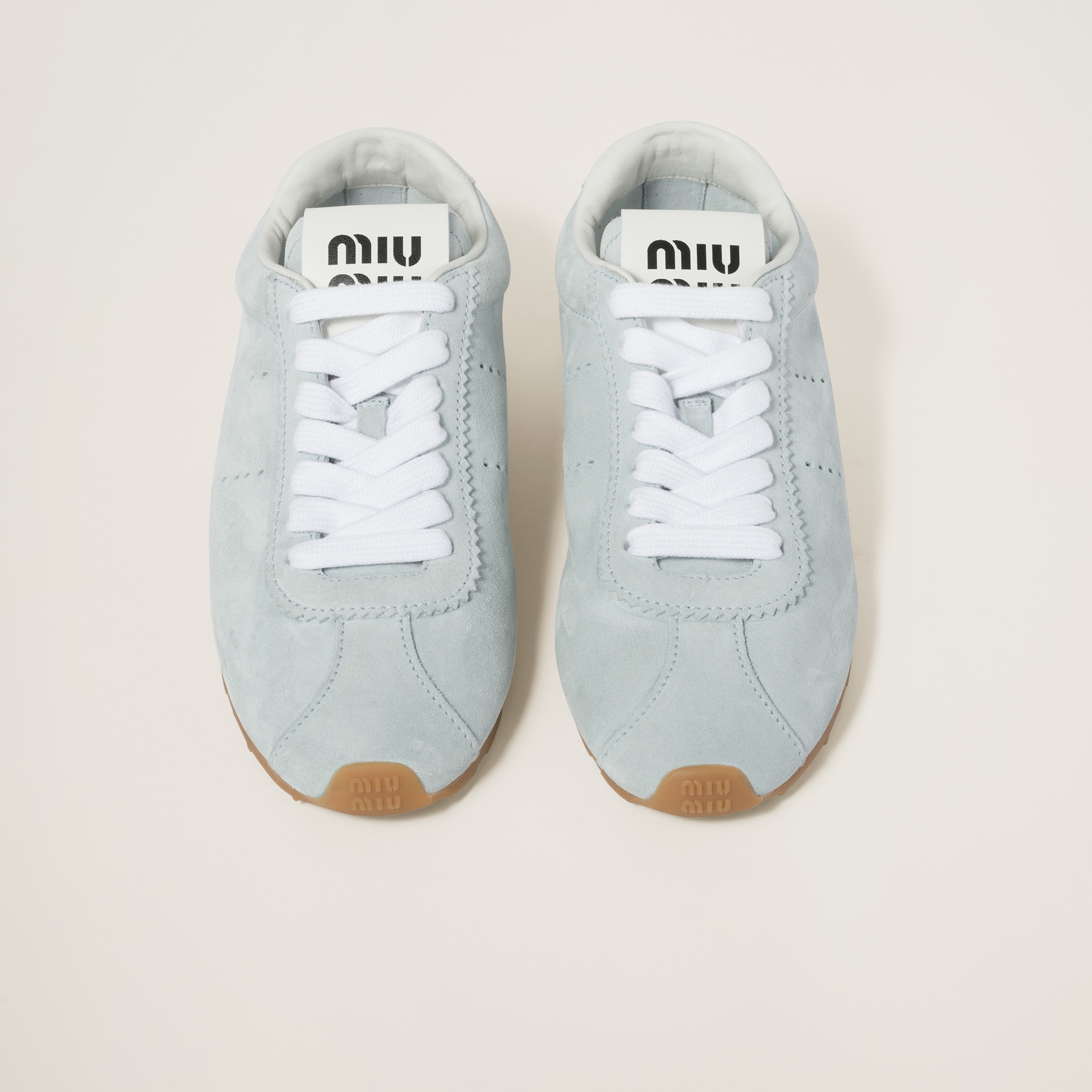 Sky Blue Plume Suede Sneakers | Miu Miu