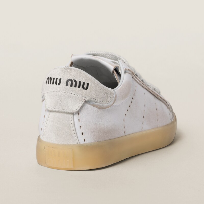 白色 漂白皮革运动鞋 | Miu Miu