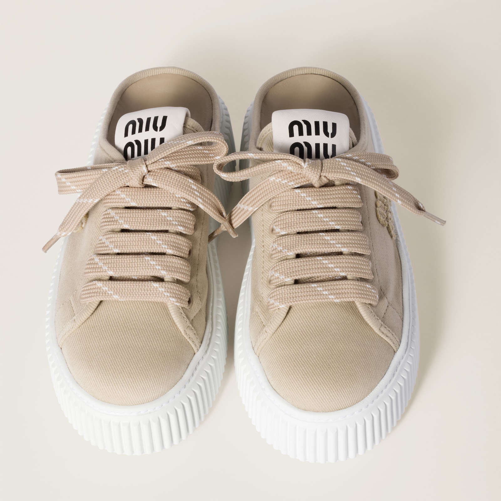 Colonial Beige Denim Sneaker Mules | Miu Miu