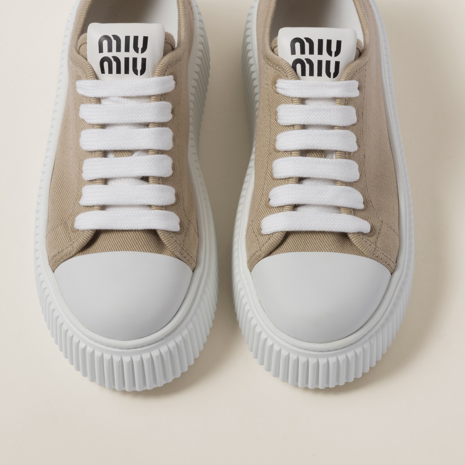 Colonial Beige Denim Sneakers | Miu Miu