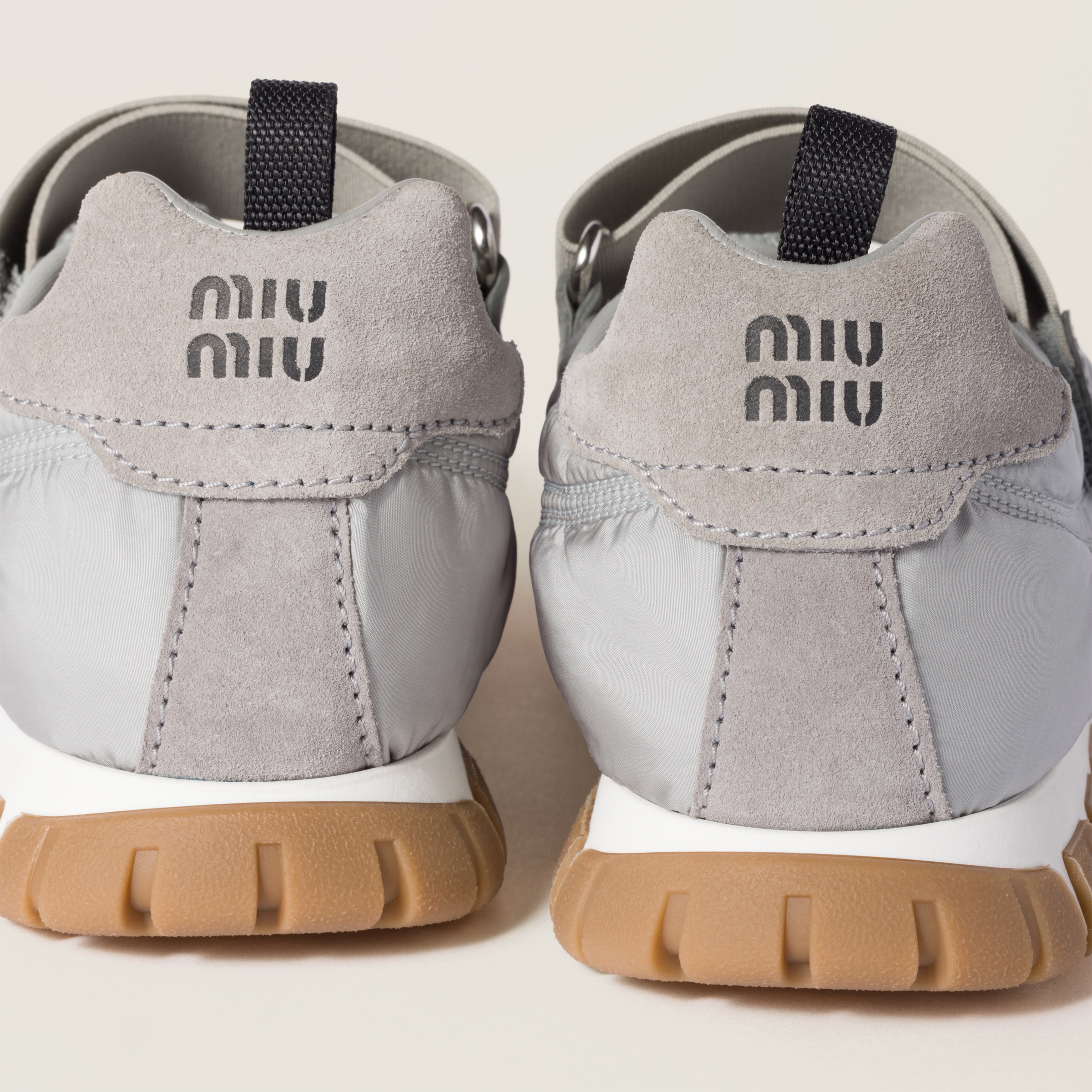 Cloudy Gray Tyre Technical Fabric And Suede Ballerinas | Miu Miu ...