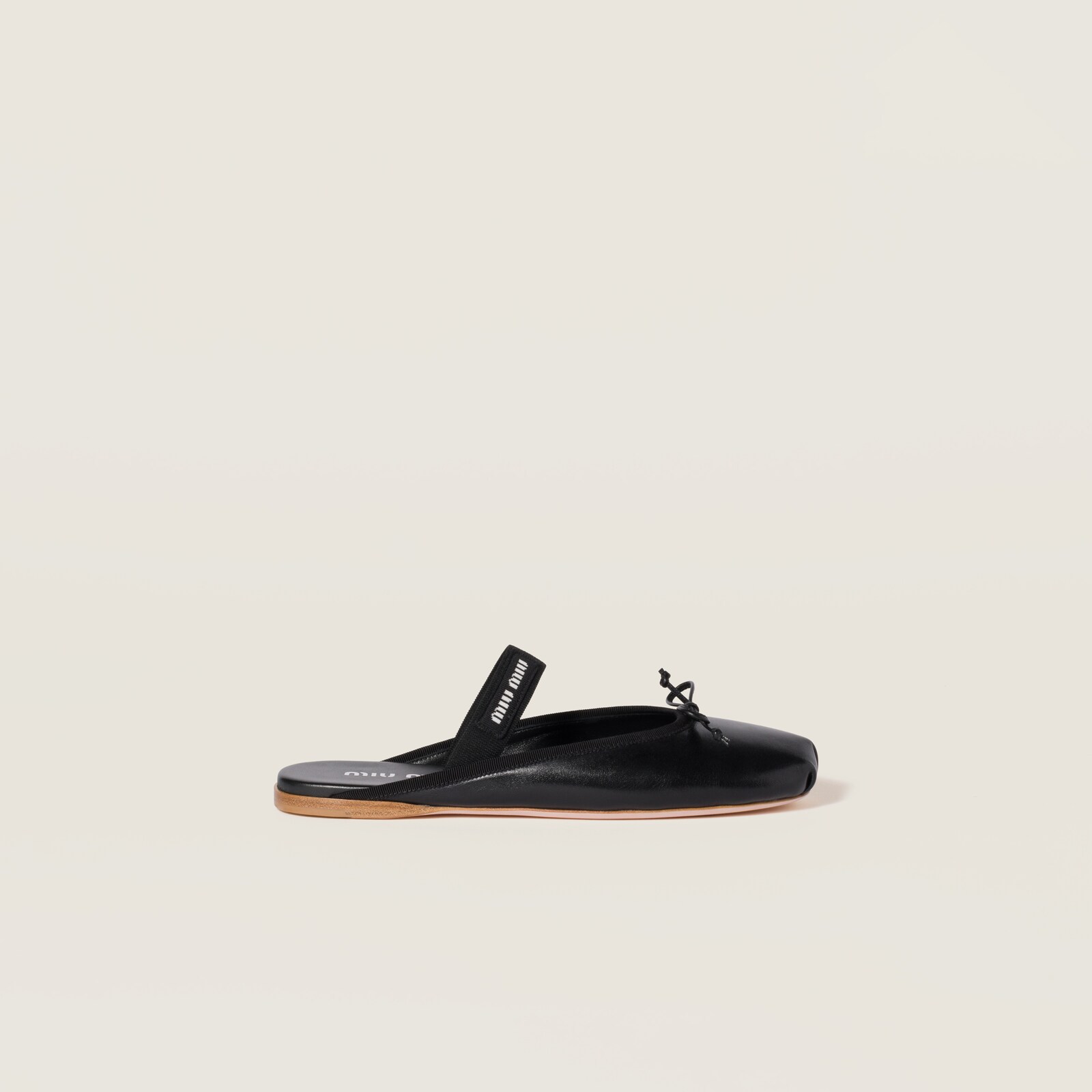 Black Leather Ballerina Mules | Miu Miu