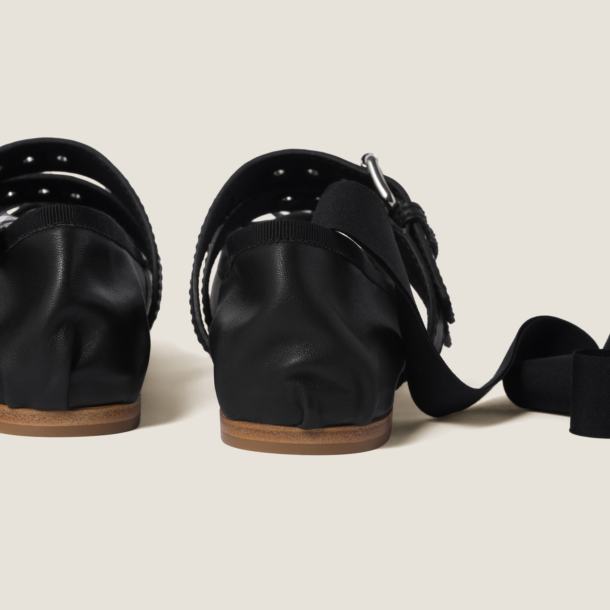Black Nappa And Calf Leather Ballerinas | Miu Miu
