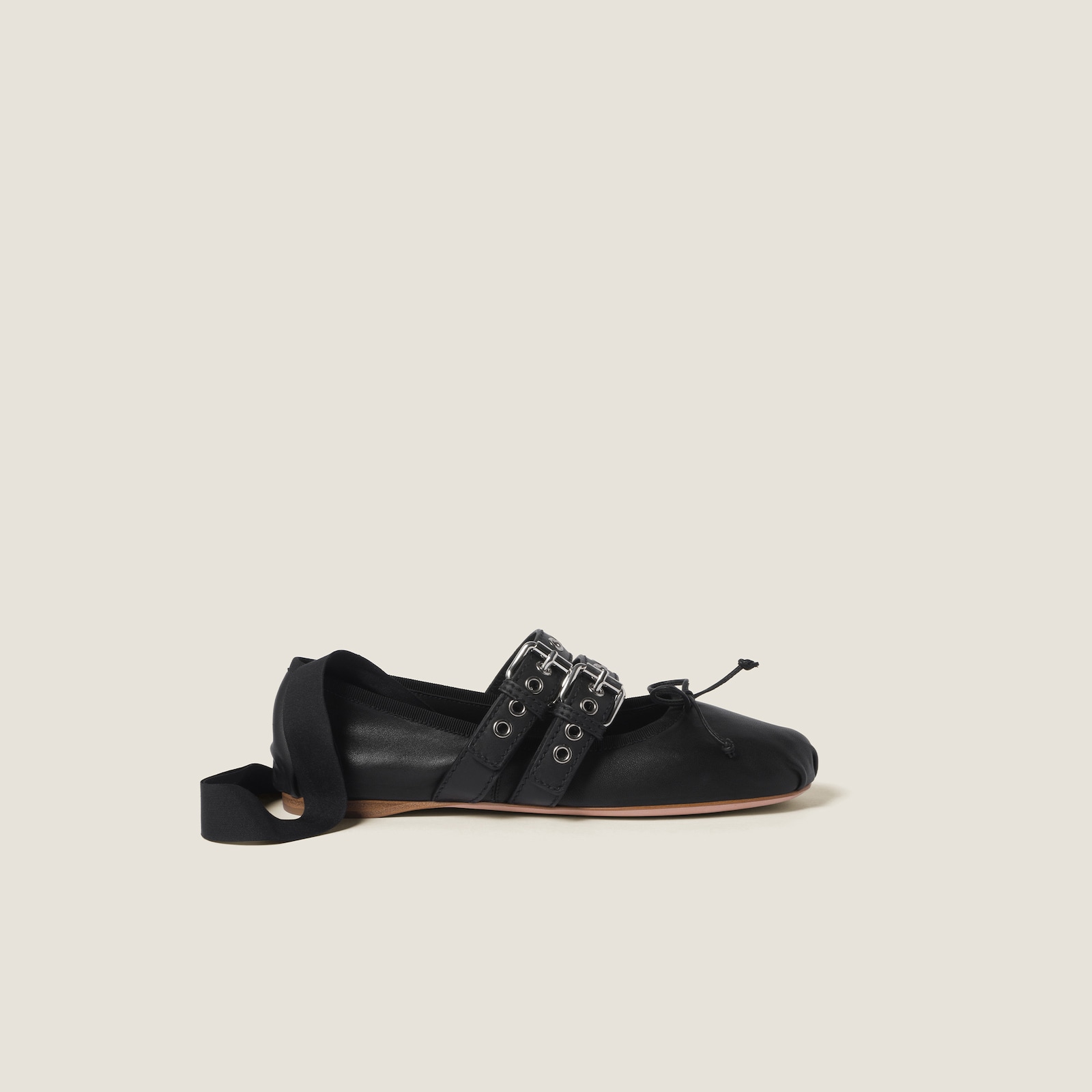 Black Nappa And Calf Leather Ballerinas | Miu Miu
