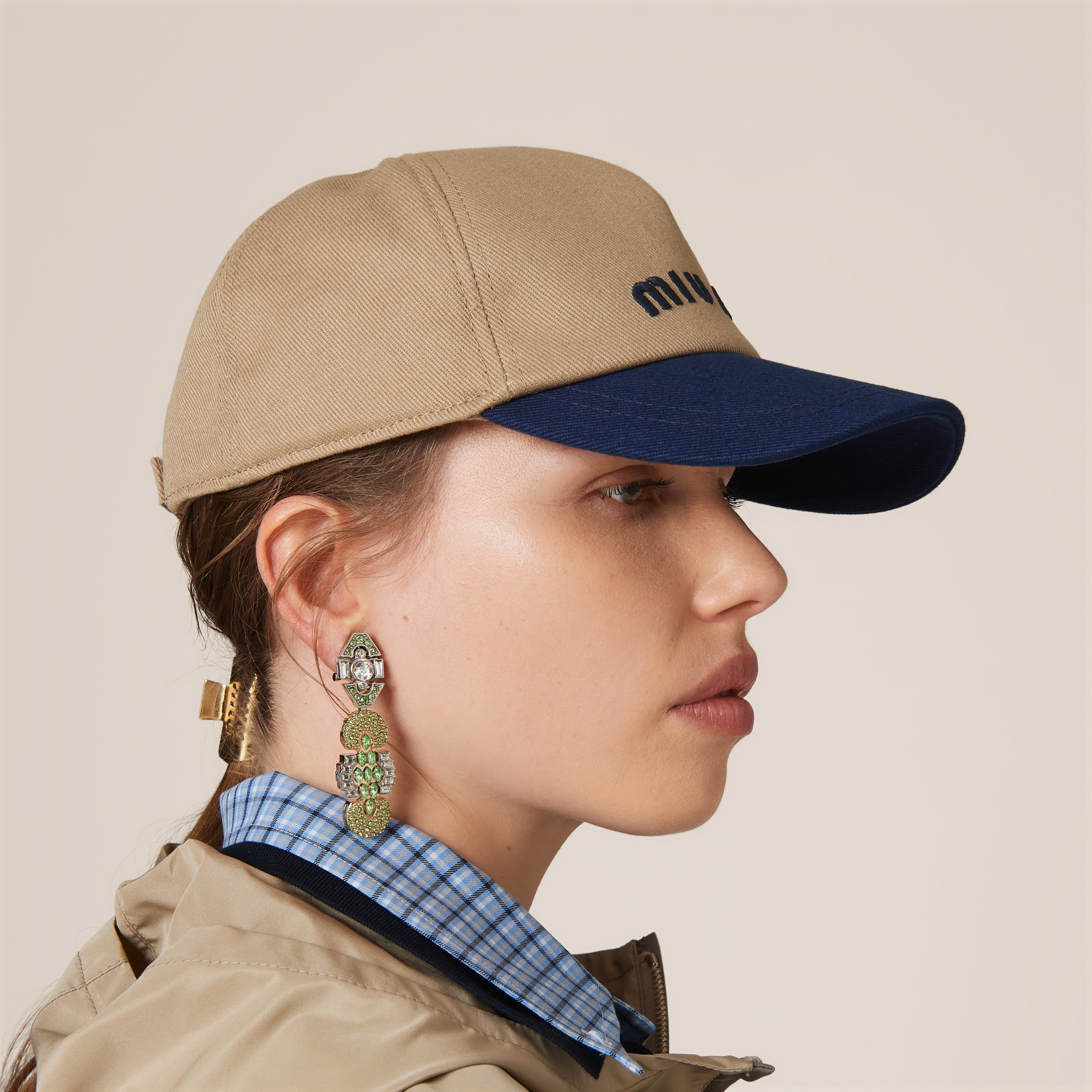 Khaki/royal Blue Drill Baseball Cap | Miu Miu