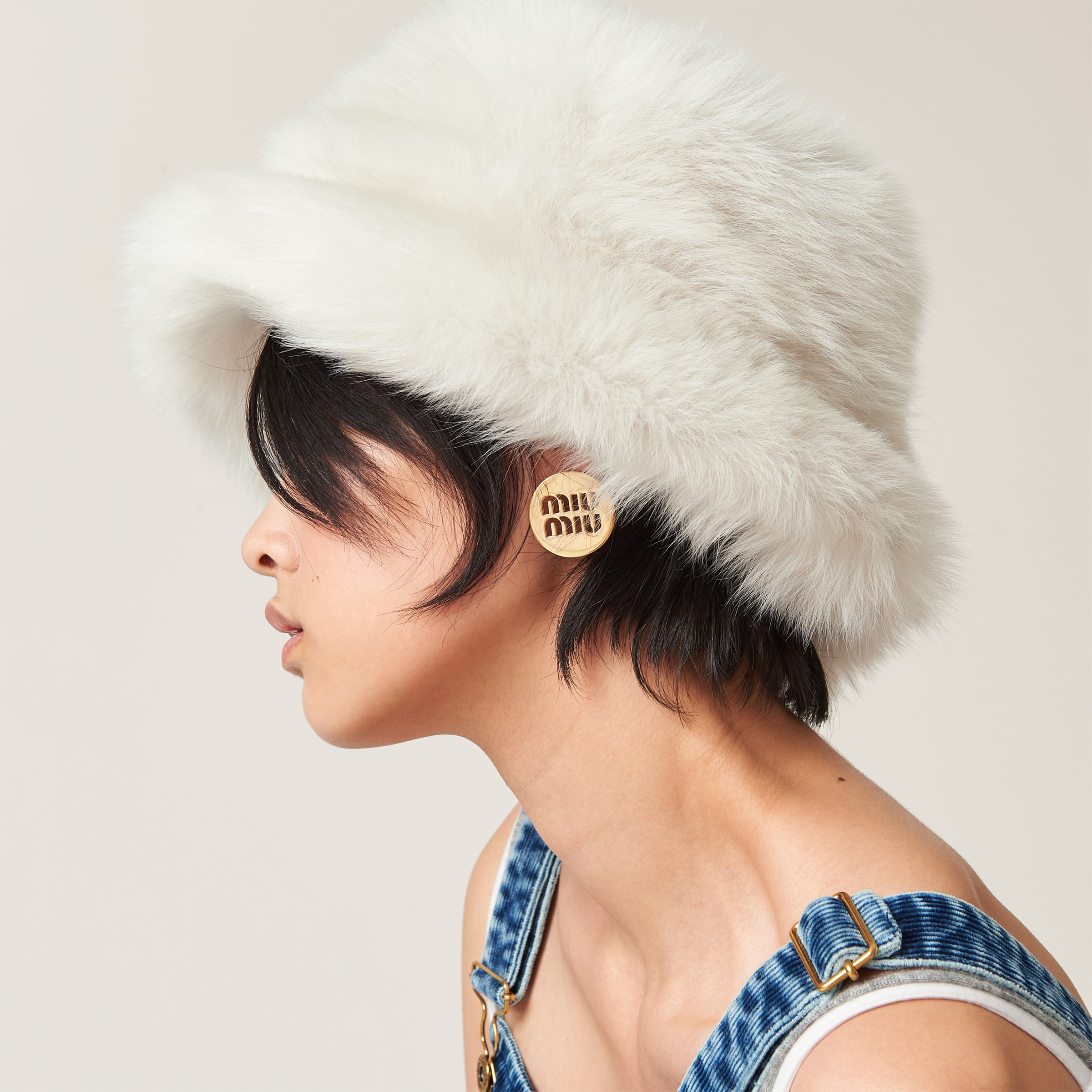 Ivory Shearling Hat | Miu Miu