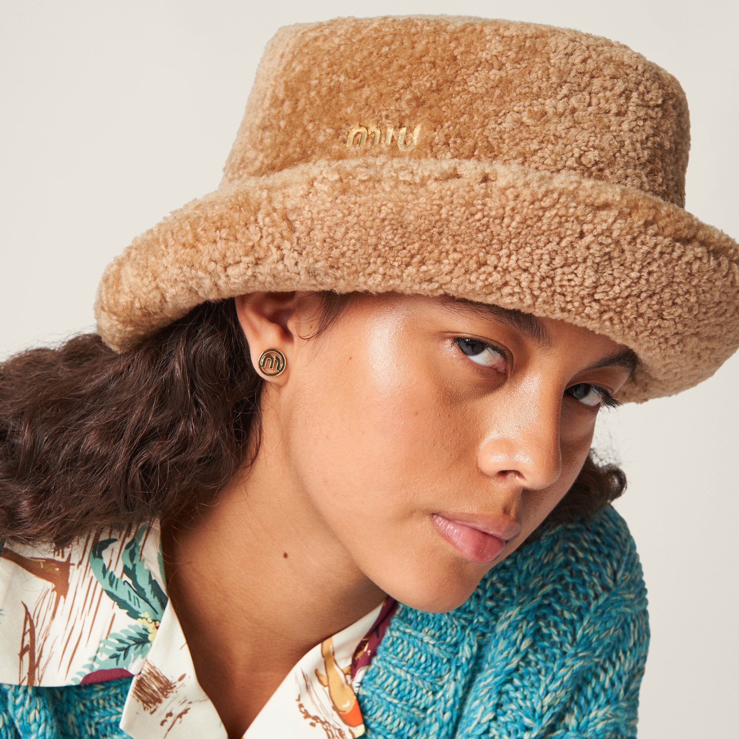 Caramel Shearling Bucket Hat | Miu Miu