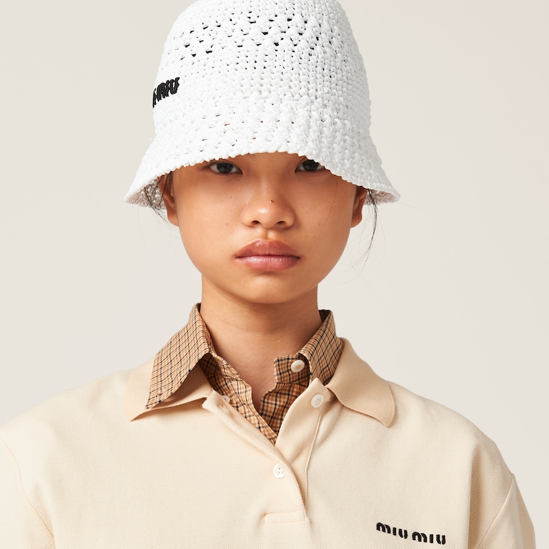 White Woven Fabric Hat | Miu Miu