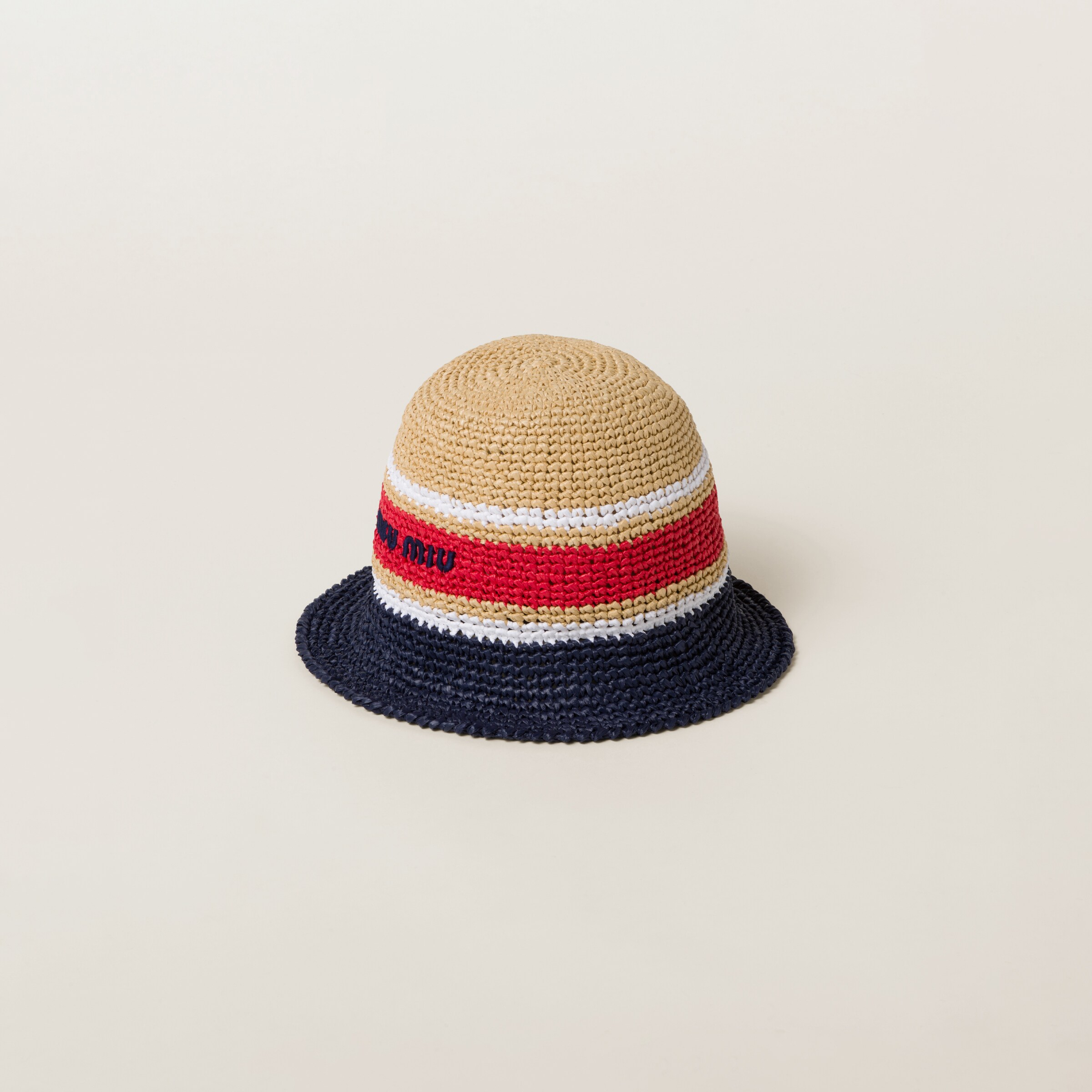 Beige/blue Viscose Raffia Hat | Miu Miu