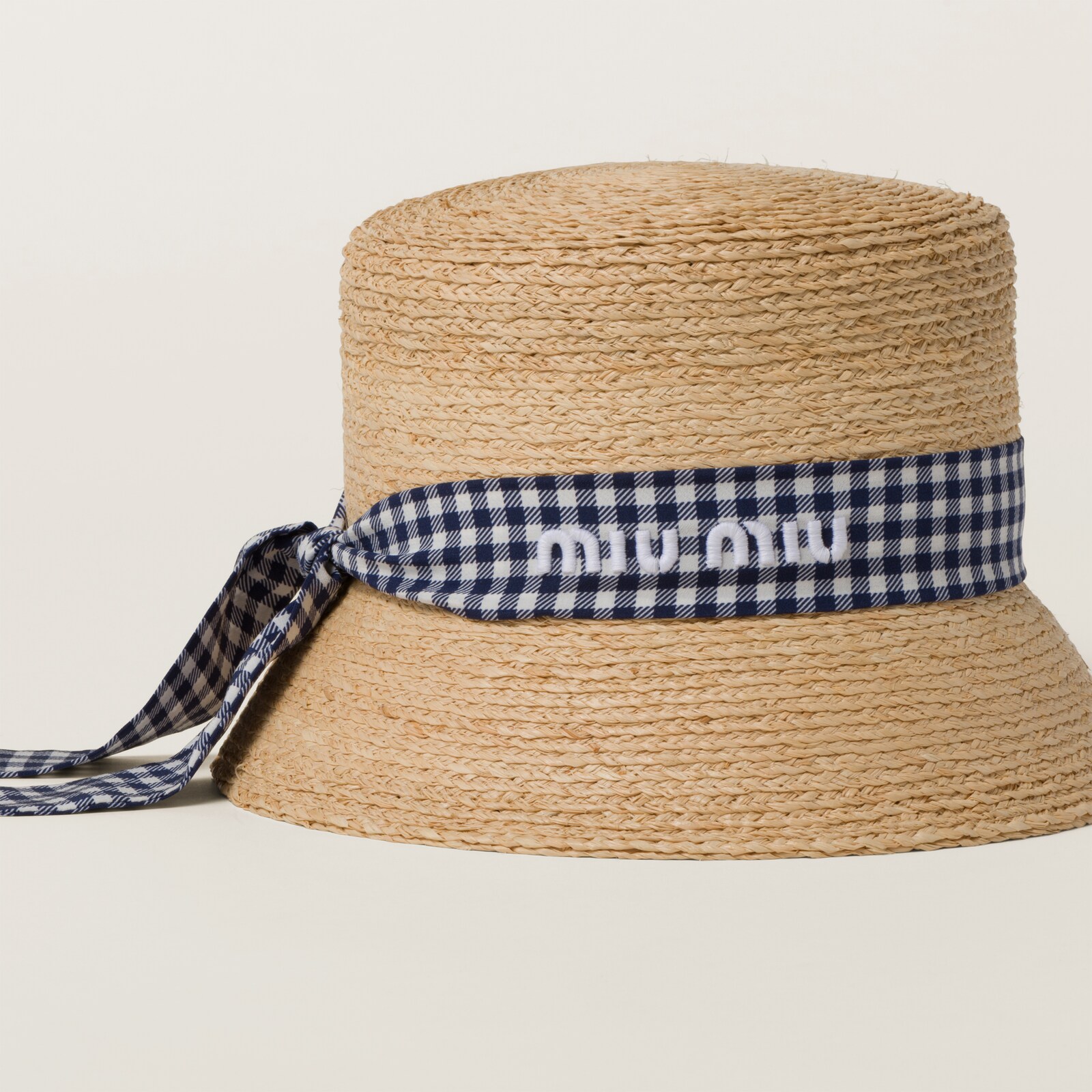Beige/blue Raffia Bucket Hat | Miu Miu