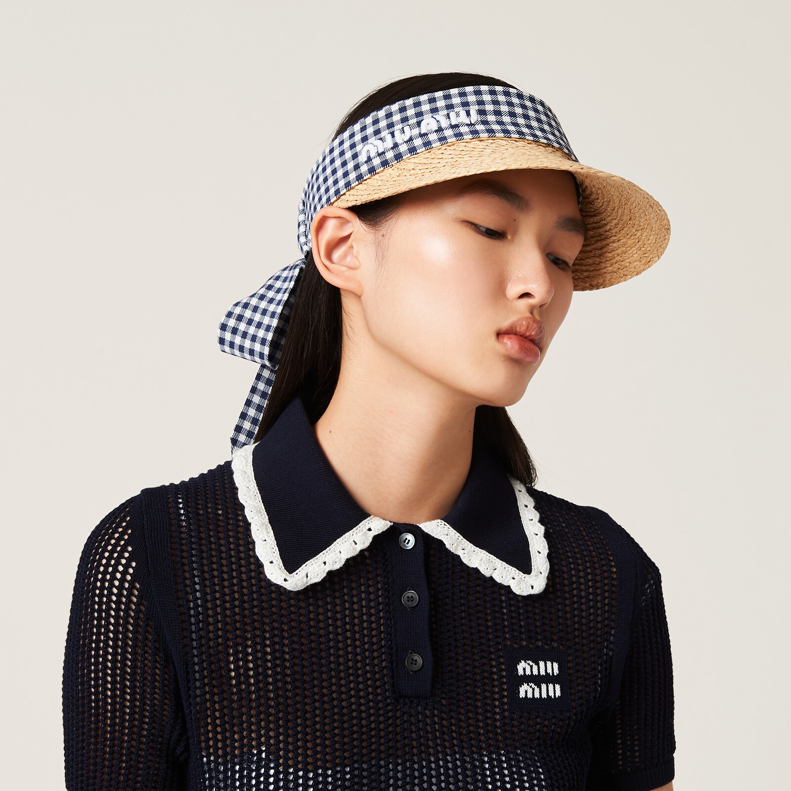 Beige/blau Visier Aus Raphiabast | Miu Miu