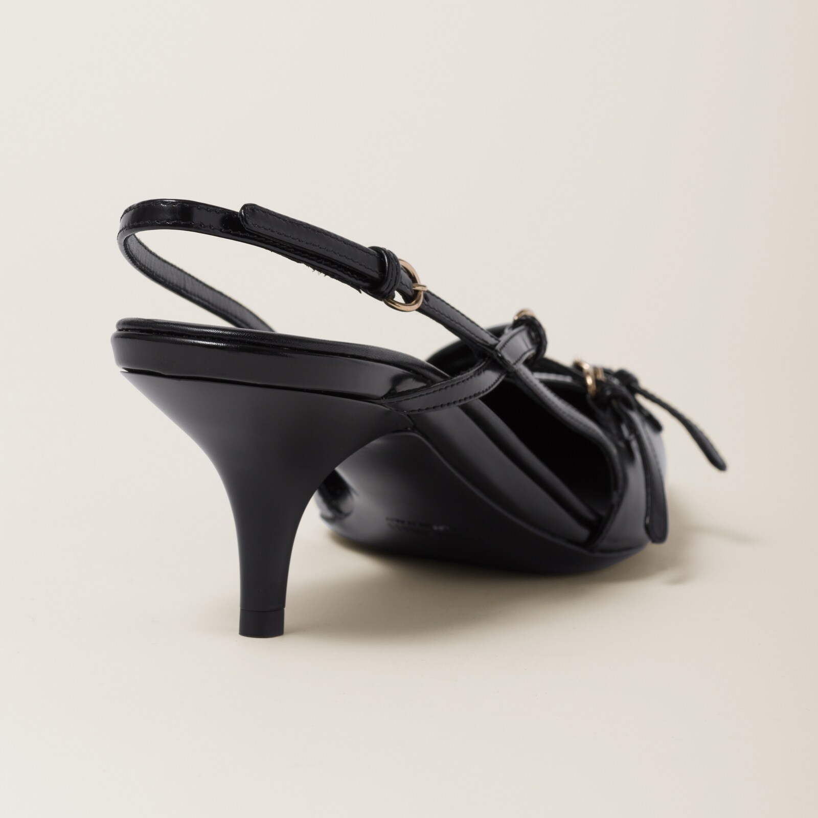 Black Brushed Leather Slingbacks With Buckles | Miu Miu