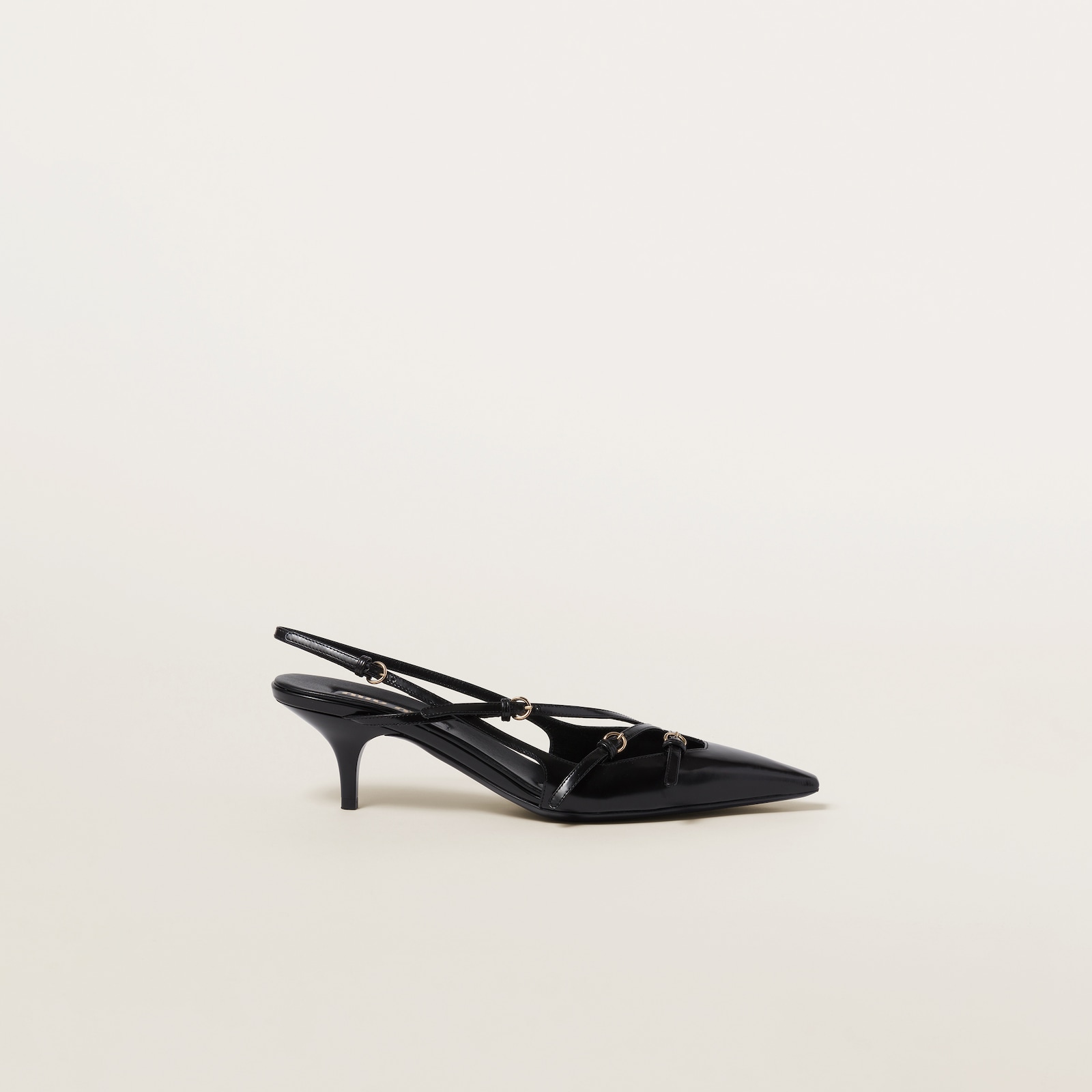 Black Brushed Leather Slingbacks With Buckles | Miu Miu - United States