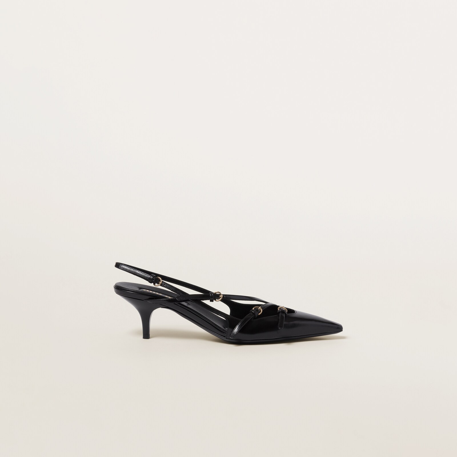 Black Brushed Leather Slingbacks With Buckles | Miu Miu