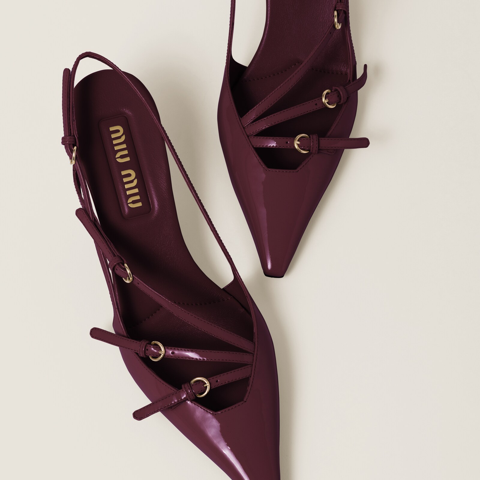 Crimson Patent Leather Slingbacks With Buckles | Miu Miu