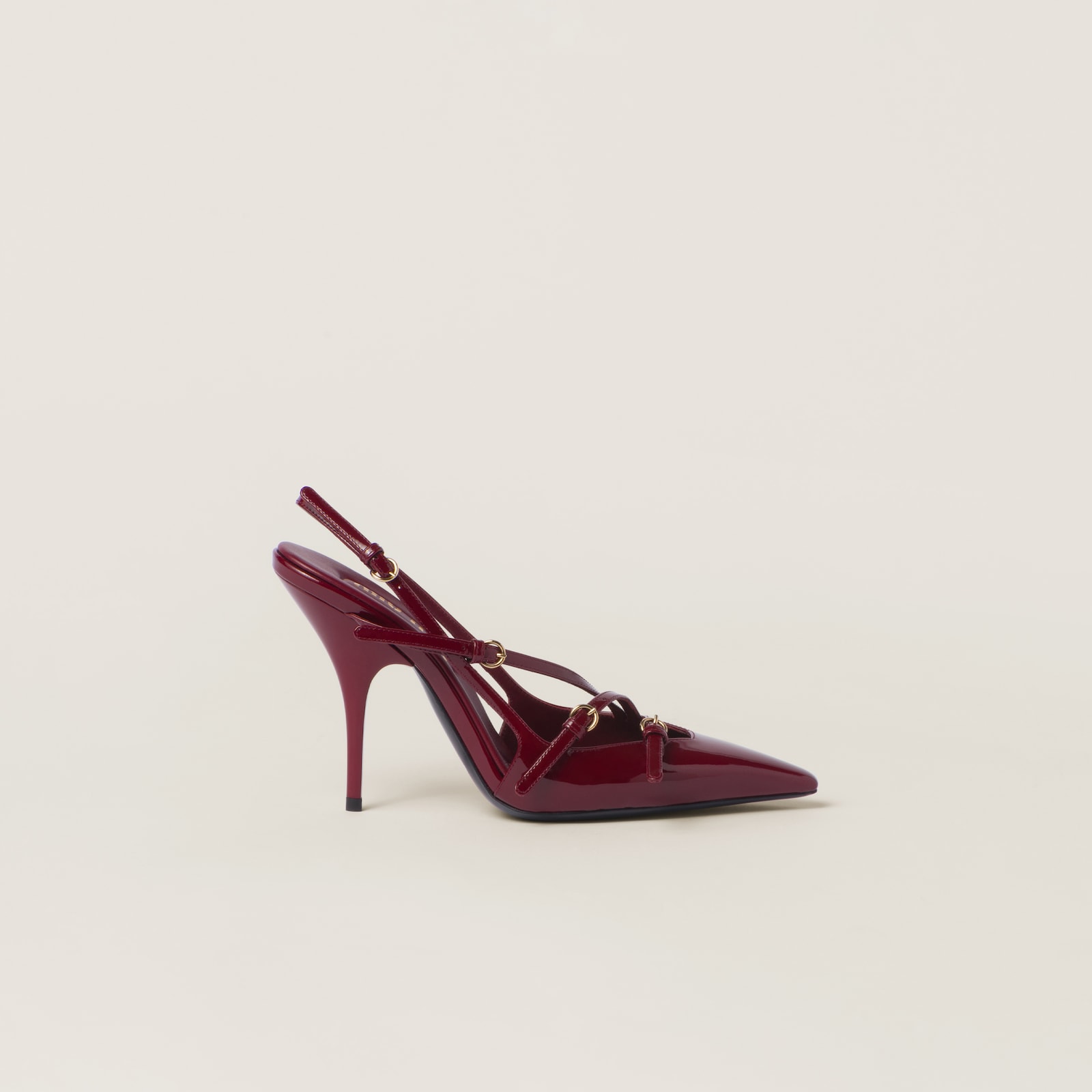 Crimson Patent Leather Slingbacks With Buckles | Miu Miu