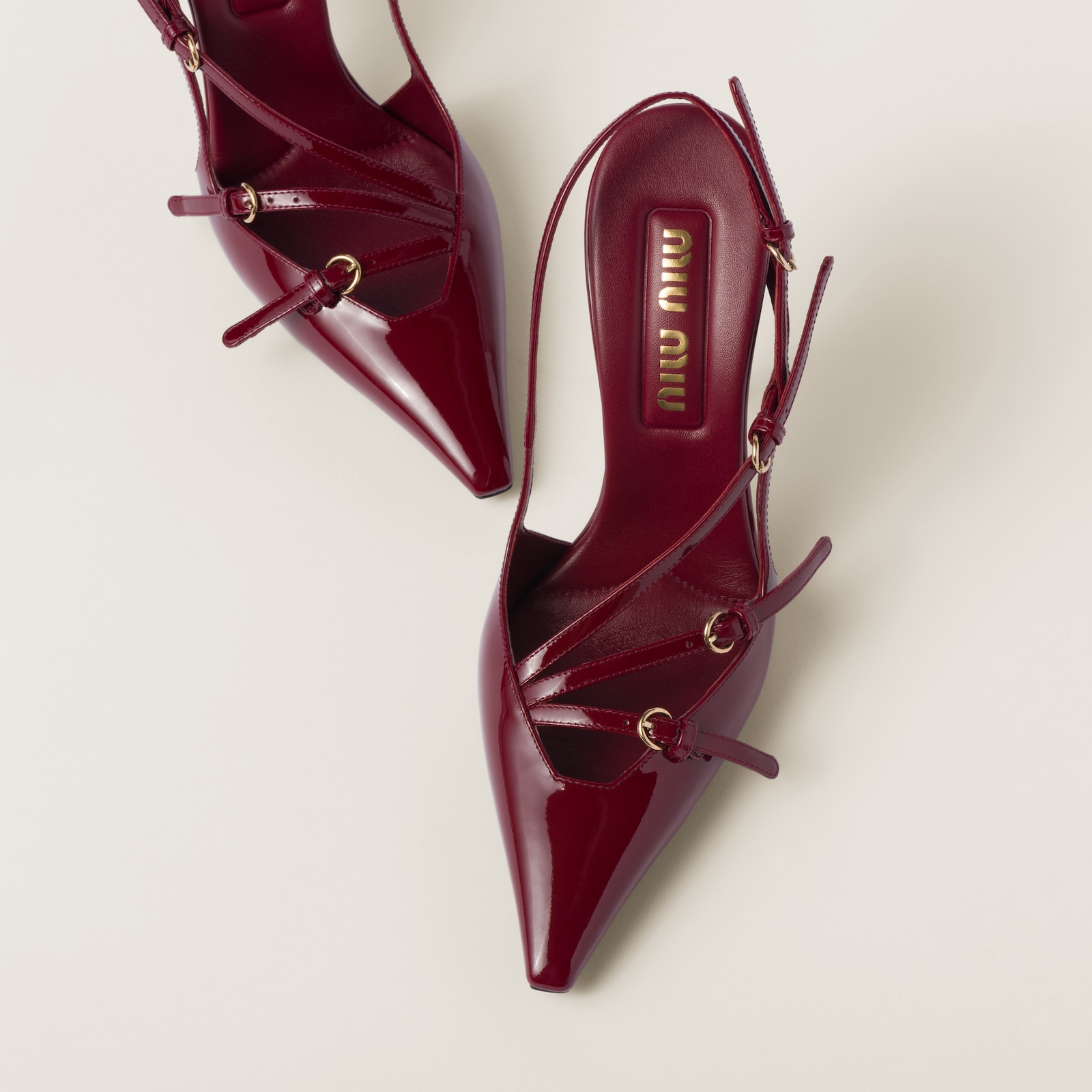 Crimson Patent Leather Slingbacks With Buckles | Miu Miu