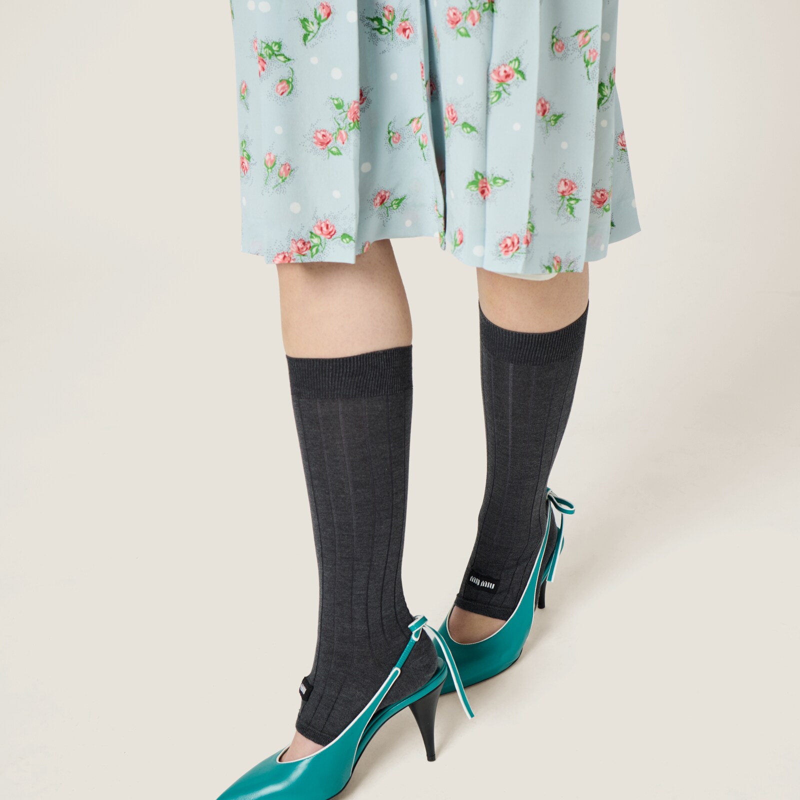 Peacock Blue/white Nappa Leather Slingback Pumps | Miu Miu