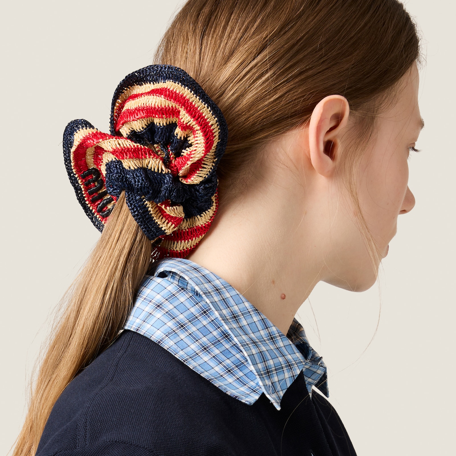 Natural/blue/red Crochet Scrunchie | Miu Miu