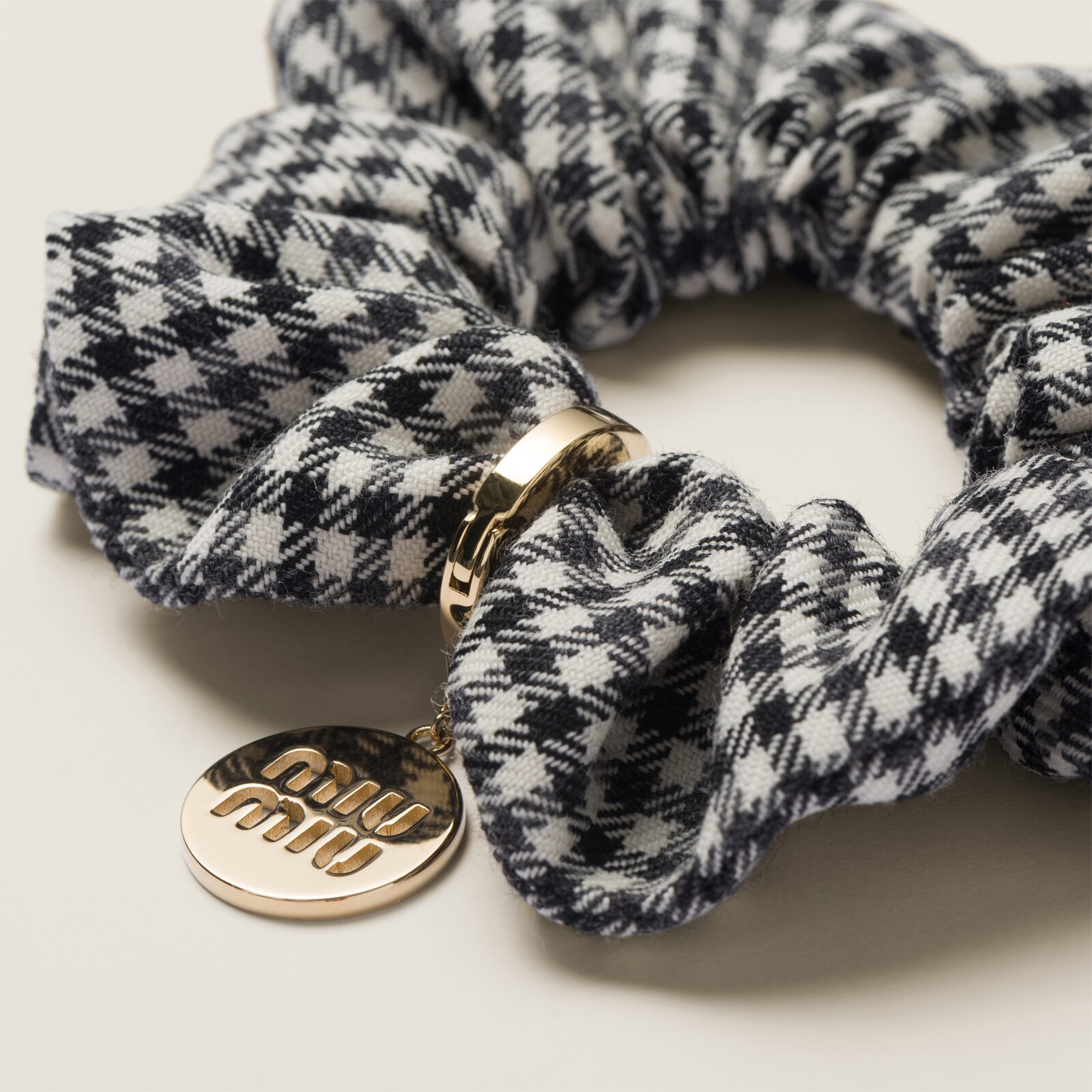 Black/white Gingham Check Wool Scrunchie | Miu Miu