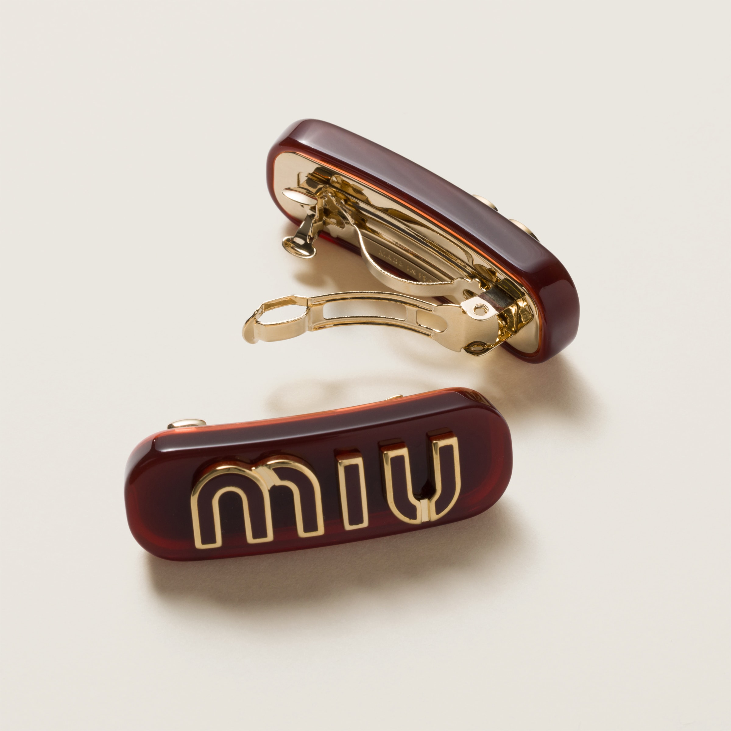Amaranth Red/maize Yellow Plexiglas And Metal Hair Clips | Miu Miu