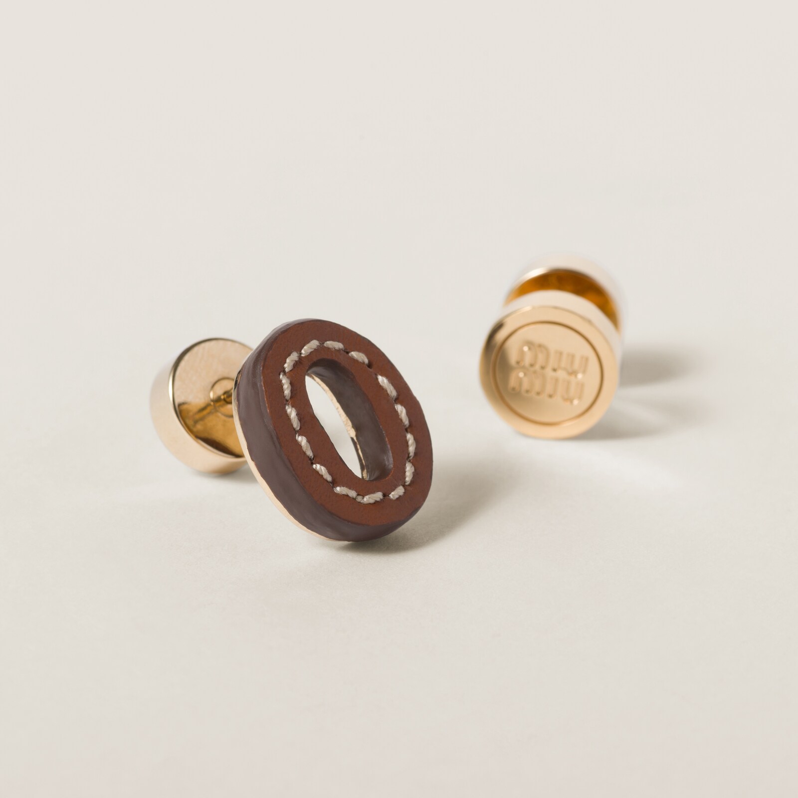 Cognac Leather And Metal Earrings | Miu Miu