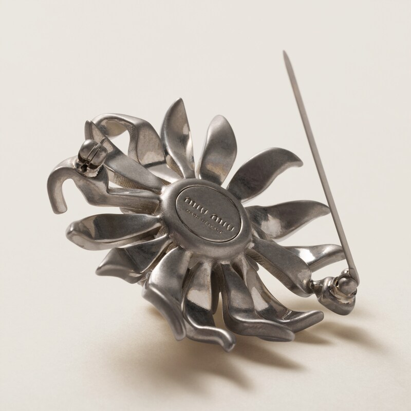 Steel/crystal Metal Brooch With Crystals | Miu Miu