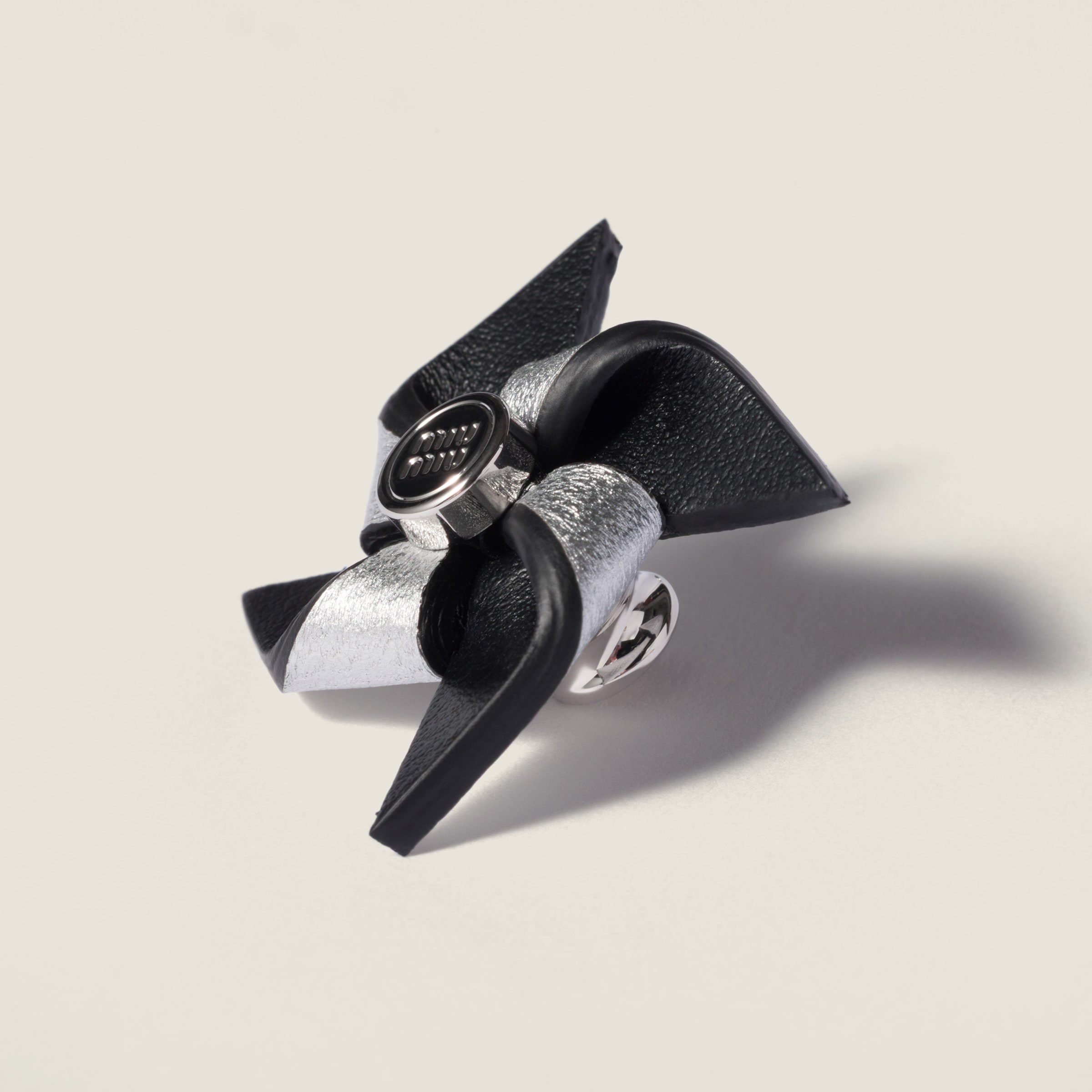 Silver/black Leather Pinwheel Brooch | Miu Miu